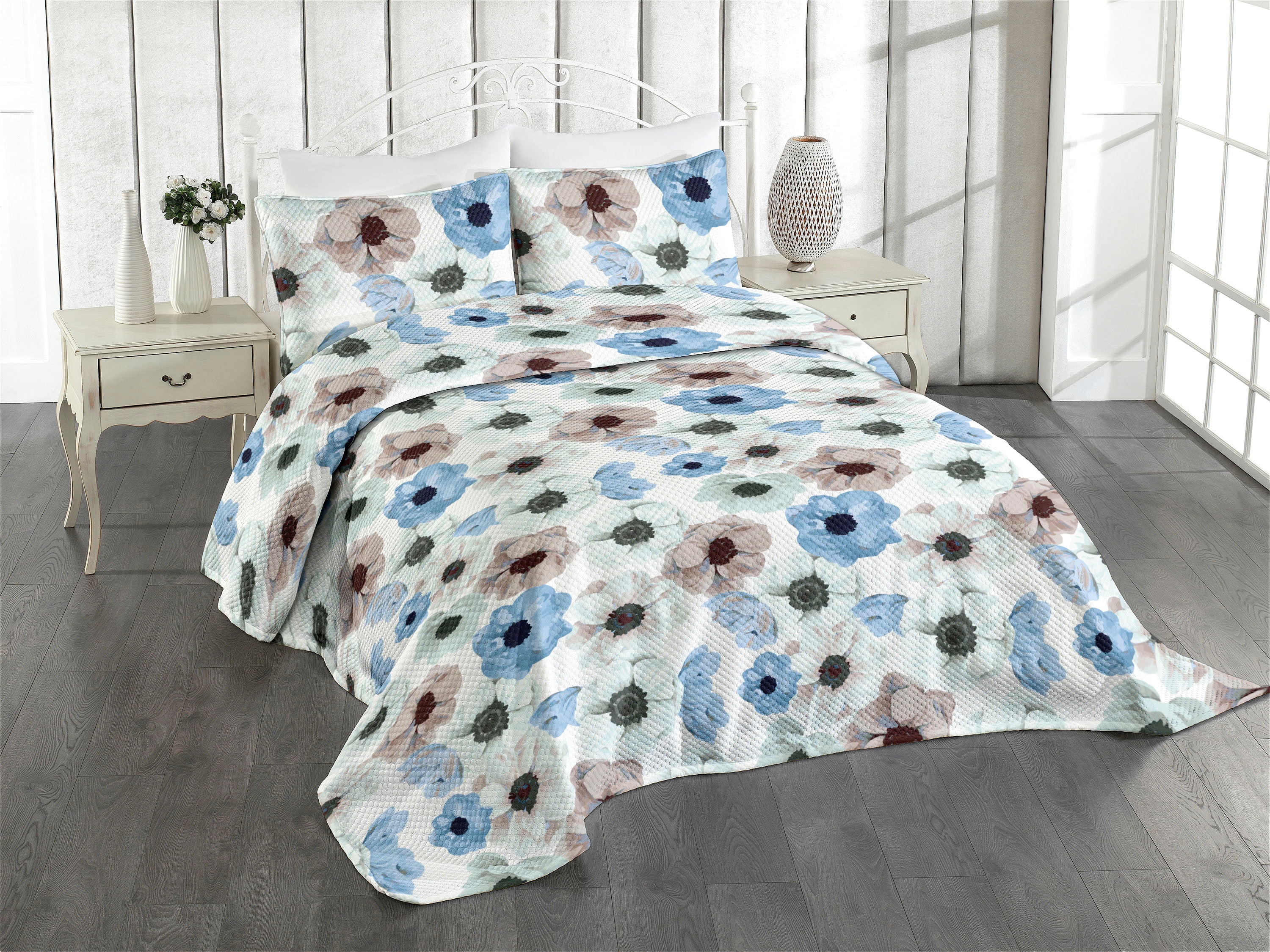 Ambesonne Floral Boho Quilted Coverlet 2 Pcs, Cottagecore Flowers, Twin ...