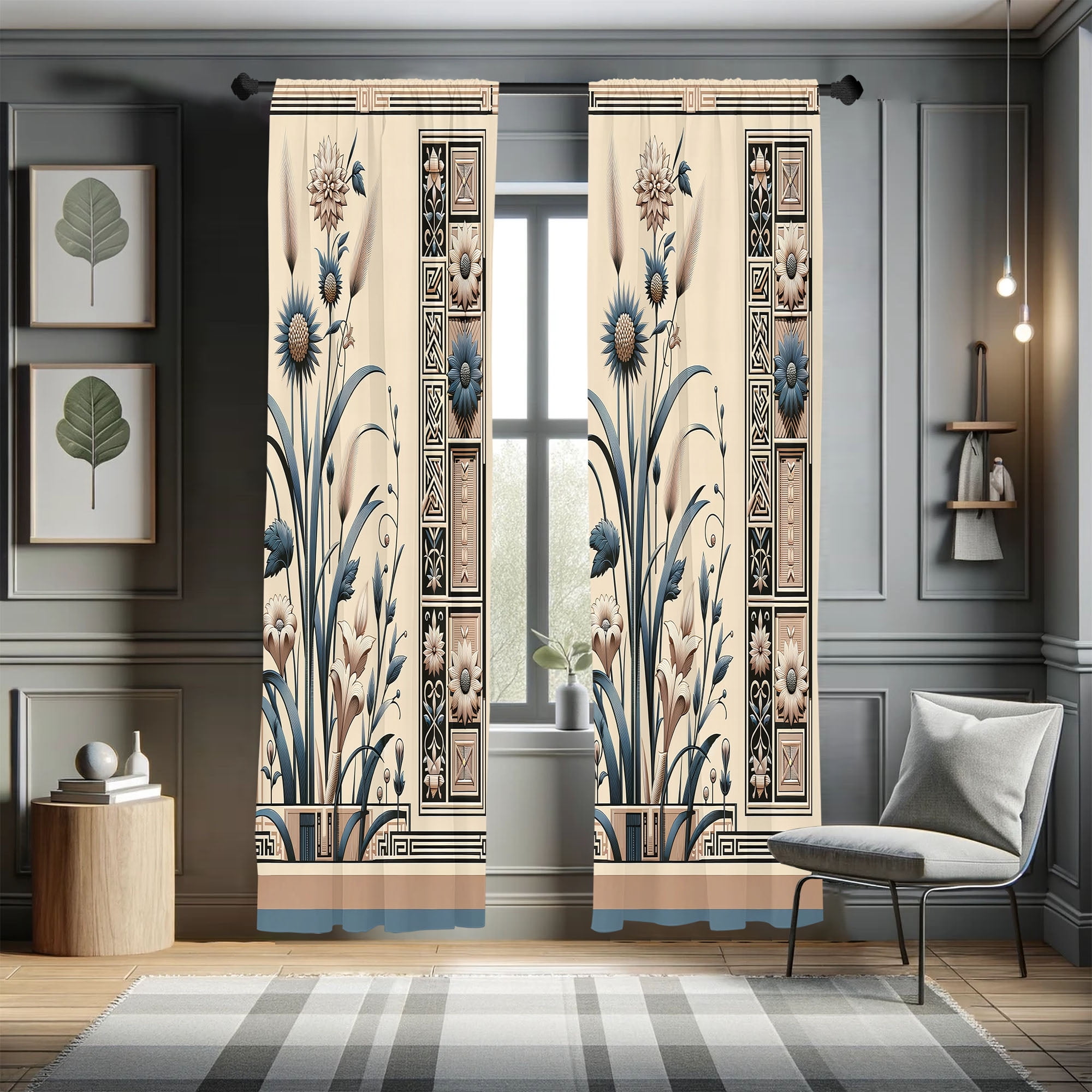 Ambesonne Floral Curtains 2 Panel Set, Historic Floral Botanical, Pair of - 28" x 95", Slate ...