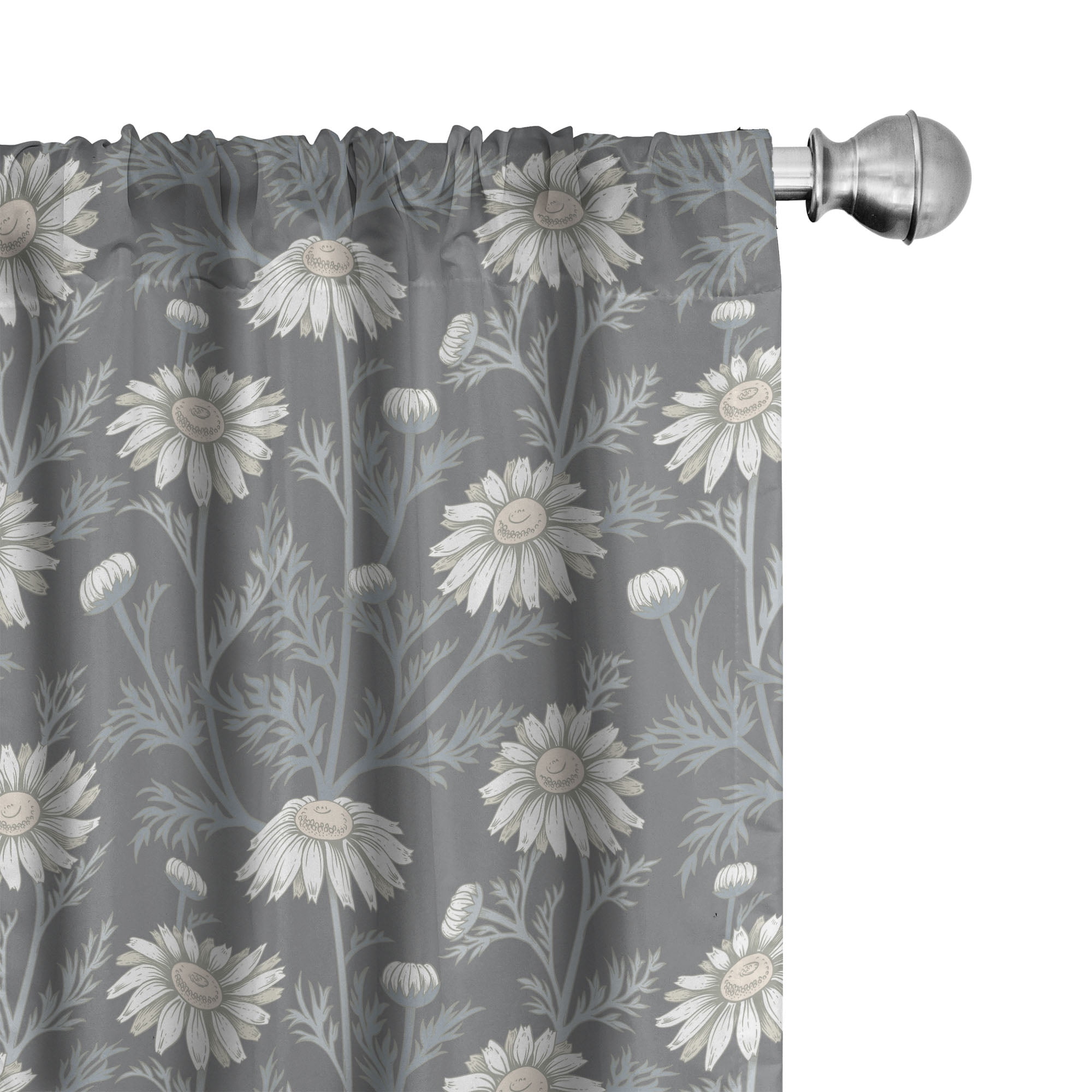 Ambesonne Floral Curtains, Daisy Petals Gardening, Pair of 28"x95", Grey Coconut Sage Green ...