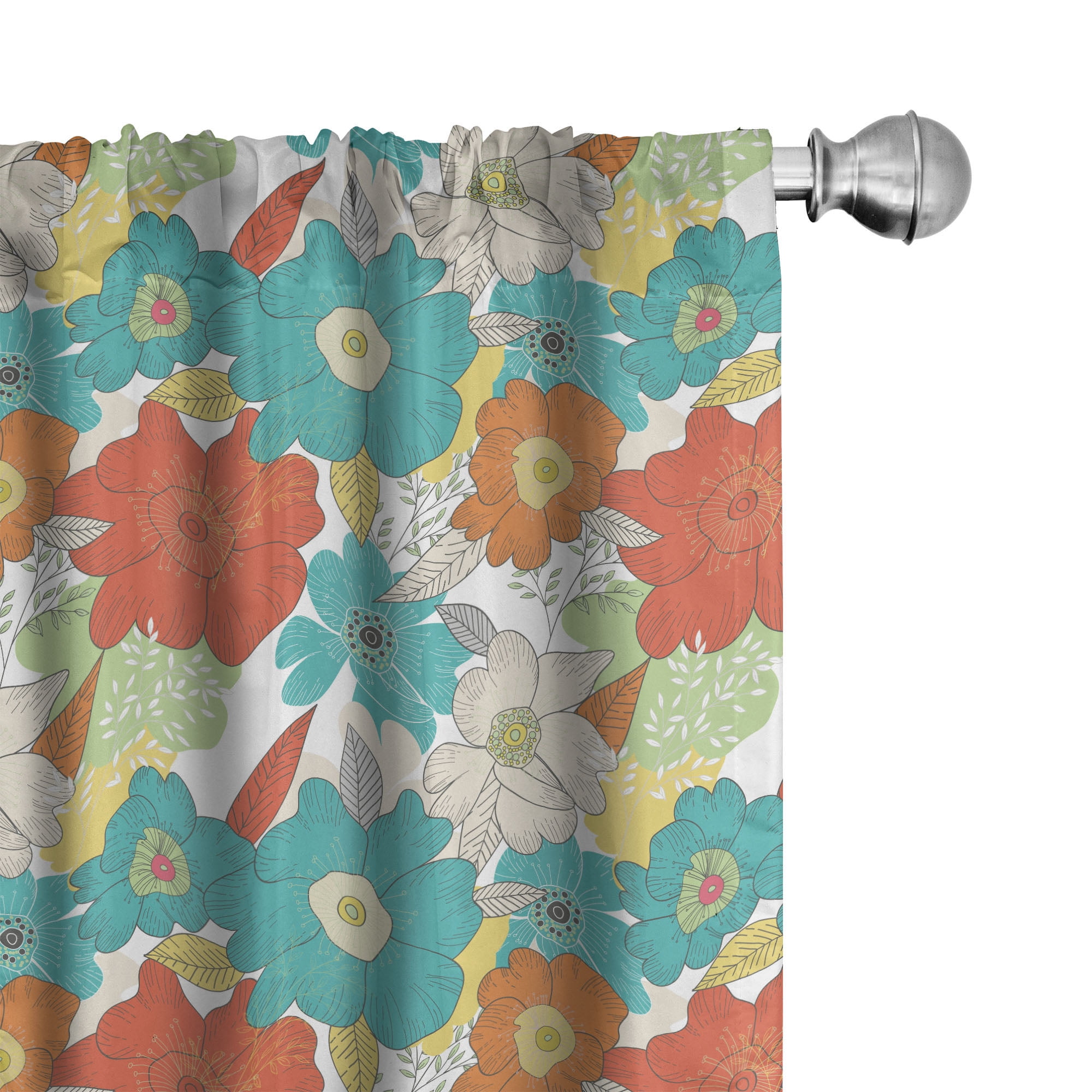 Ambesonne Floral Curtains, Doodle Fresh Spring, Pair of 28"x63 ...