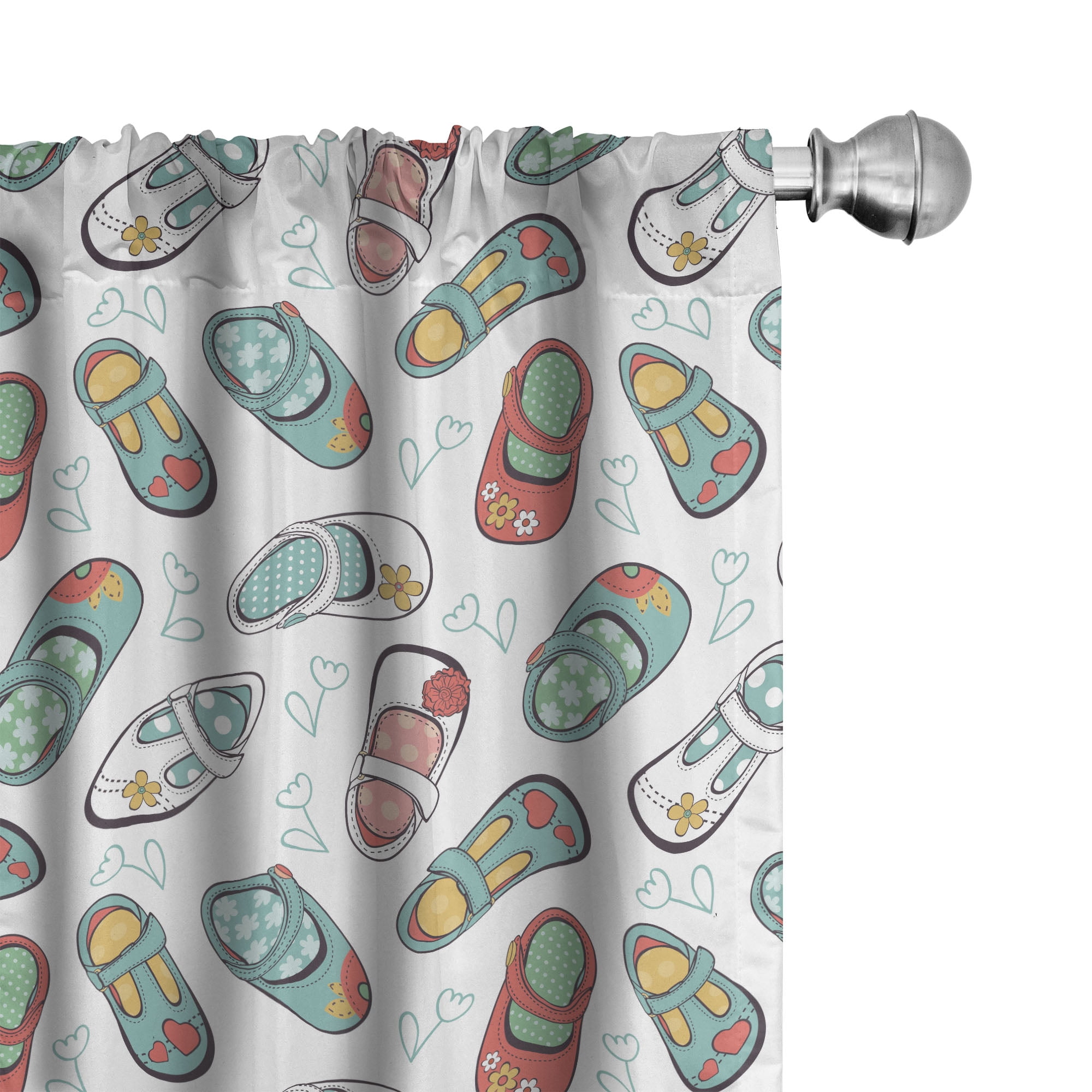 Ambesonne Floral Curtains, Little Girl Shoes Flowers, Pair of 28"x95 ...