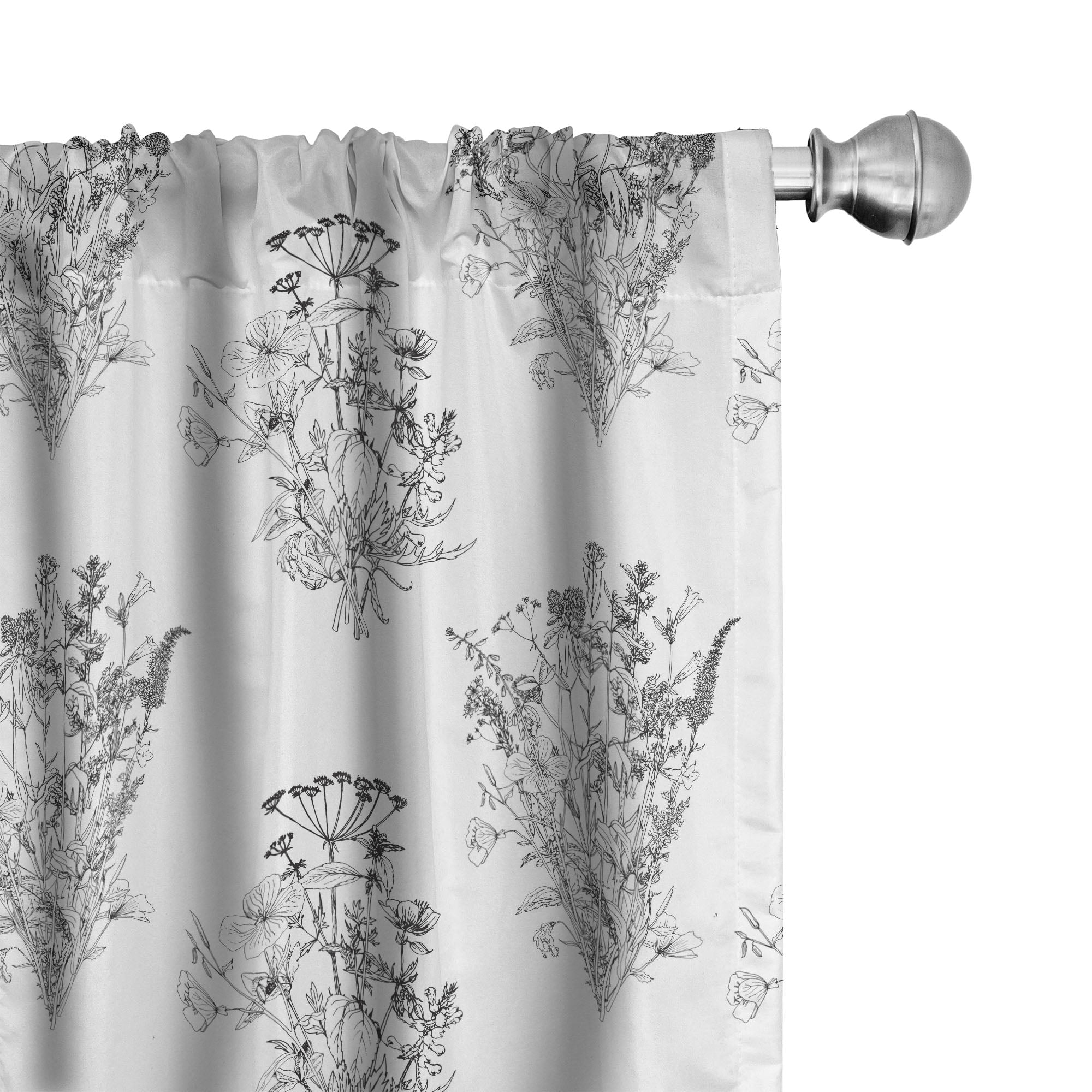 Ambesonne Floral Curtains, Outline Wild Flowers Plants, Pair of 28"x95 ...