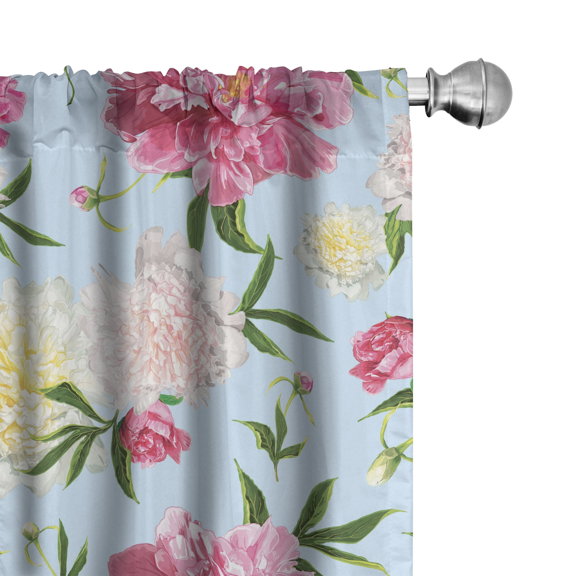 Ambesonne Floral Curtains, Pink Yellow Peonies Pattern, Pair of 28"x84", Magenta and Olive Green ...