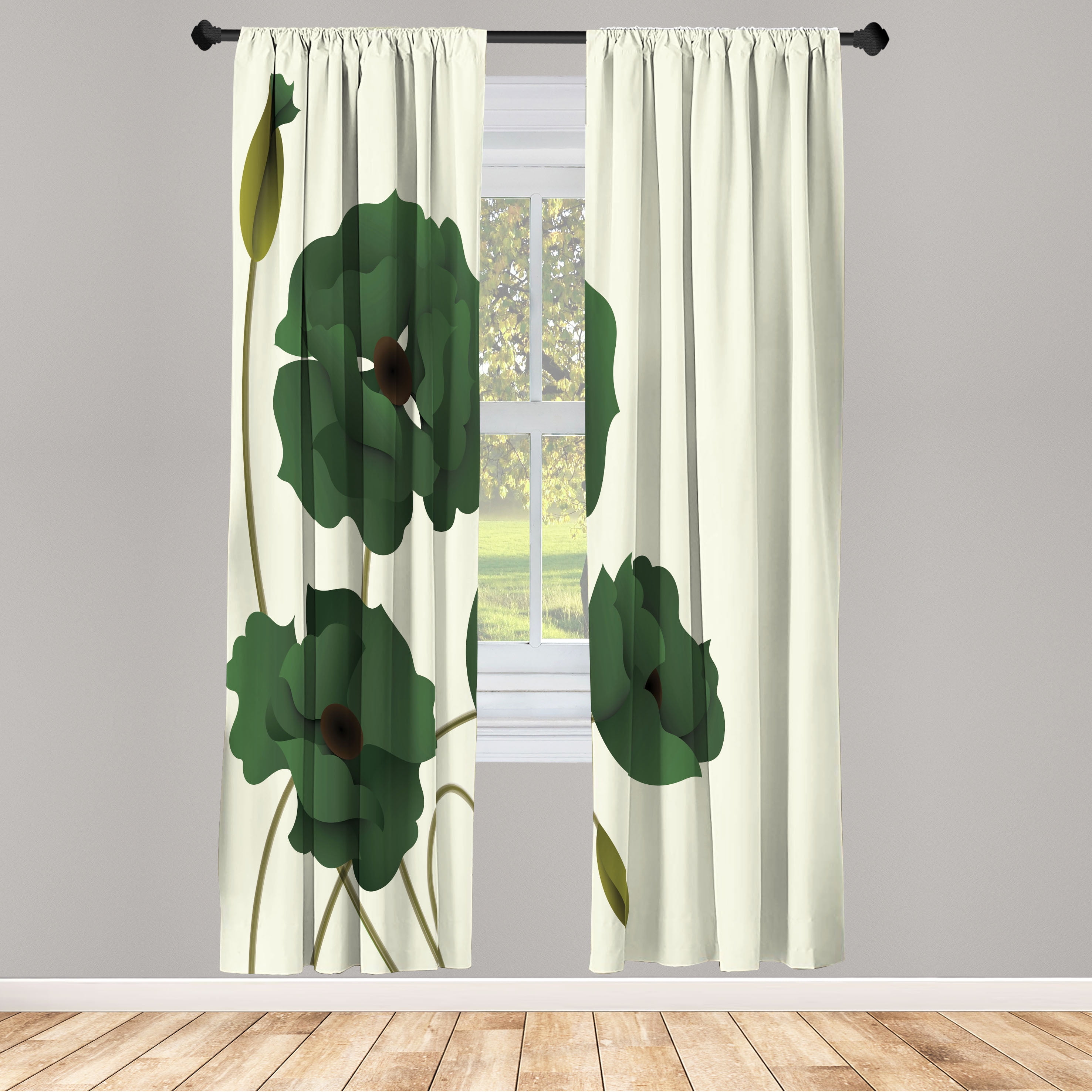 Ambesonne Floral Curtains, Poppy Flowers Buds Pastoral, Pair of 28"x63 ...