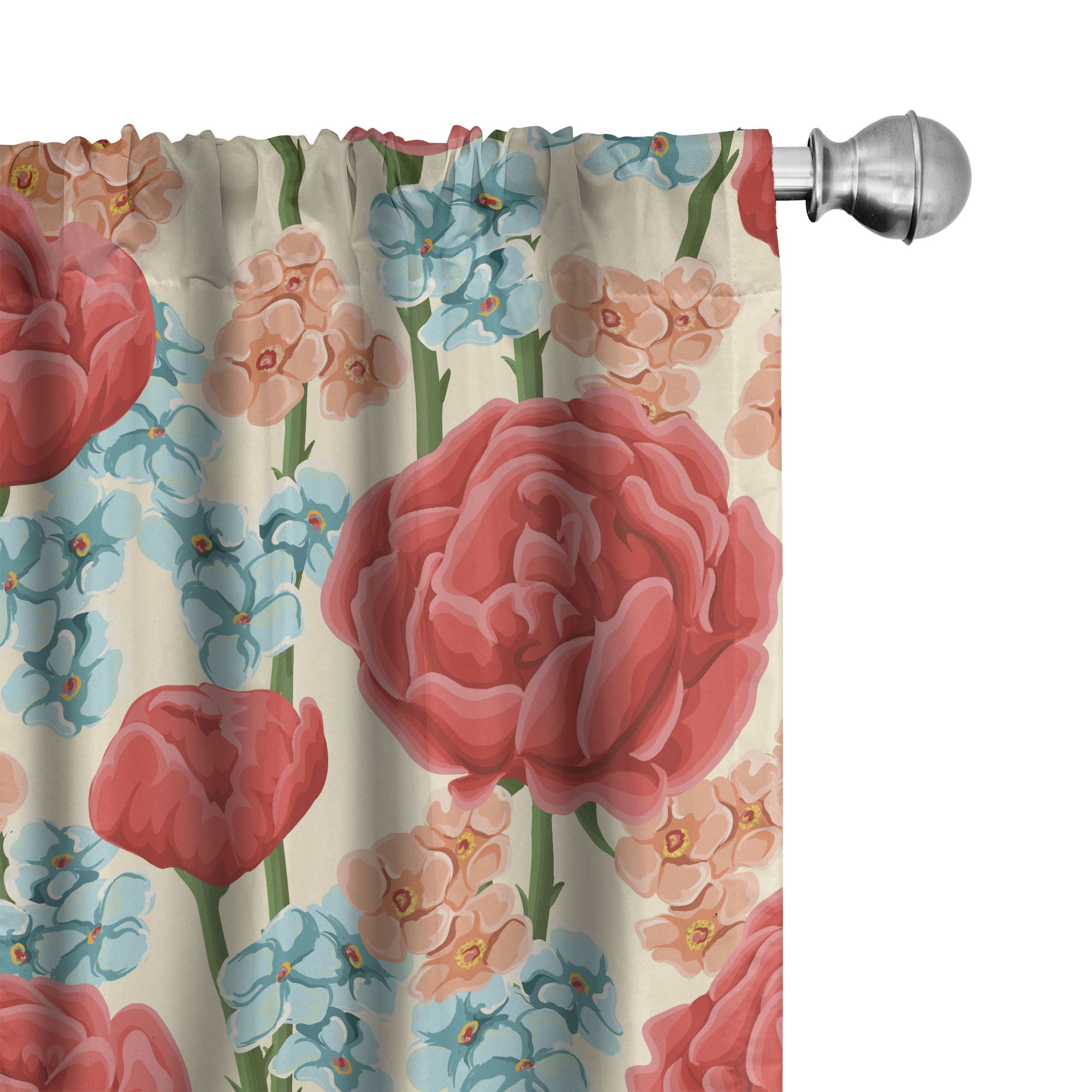 Ambesonne Floral Curtains, Red Roses Colorful Flowers, Pair of 28"x95 ...
