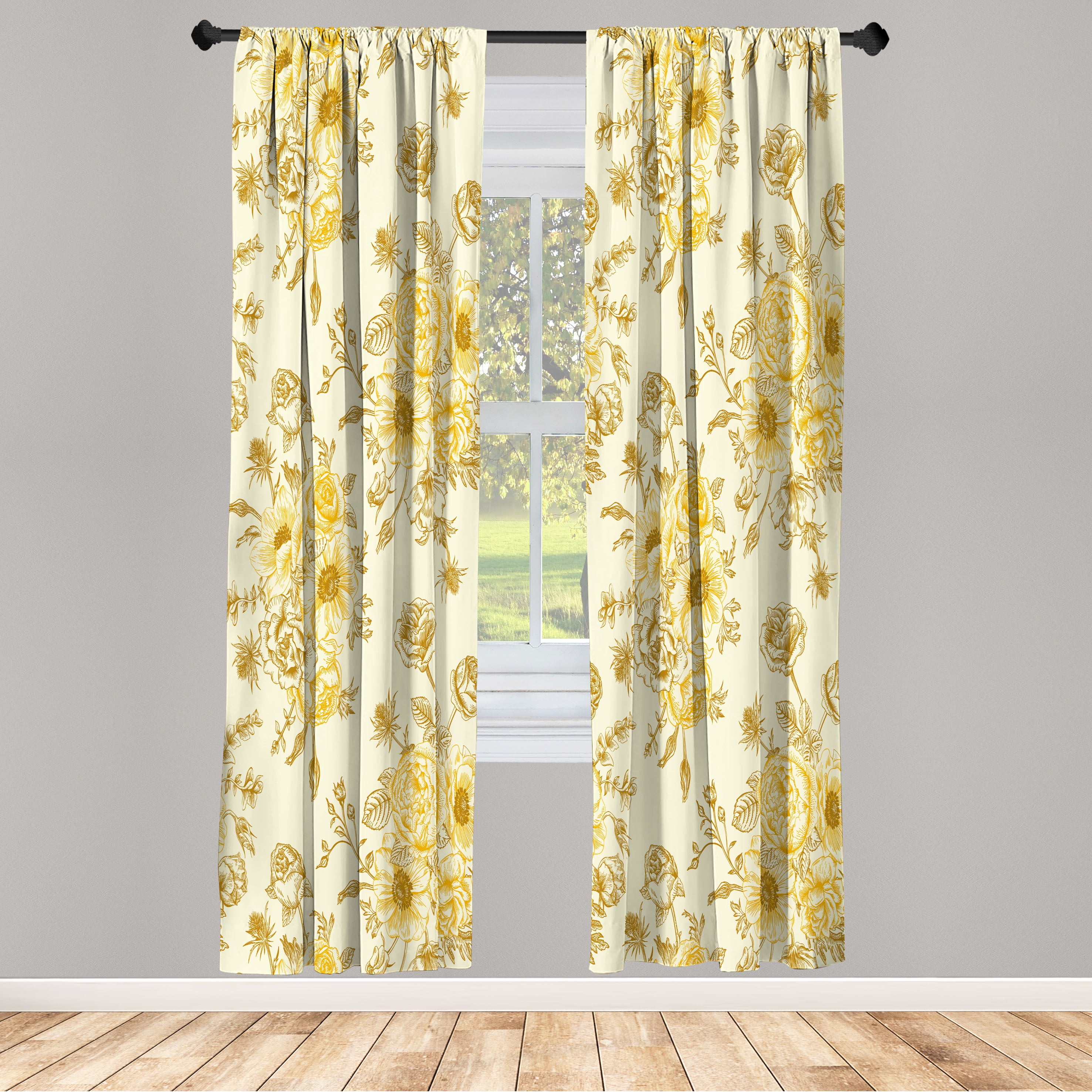 Ambesonne Floral Curtains, Romantic Rose Flower Rococo, Pair of 28"x84 ...
