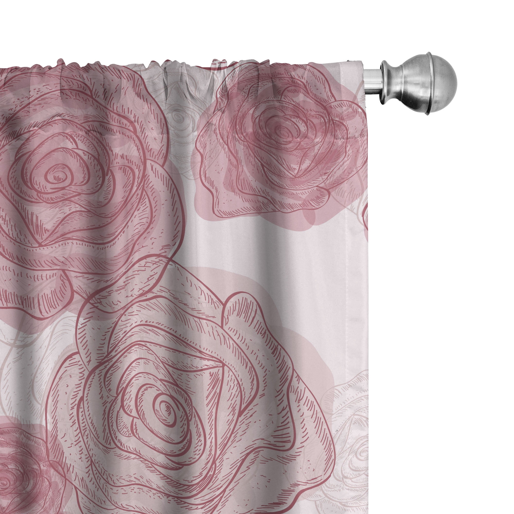Ambesonne Floral Curtains, Rose Drawings Romantic Print, Pair of 28"x84", Pale Ruby Grey Pink ...