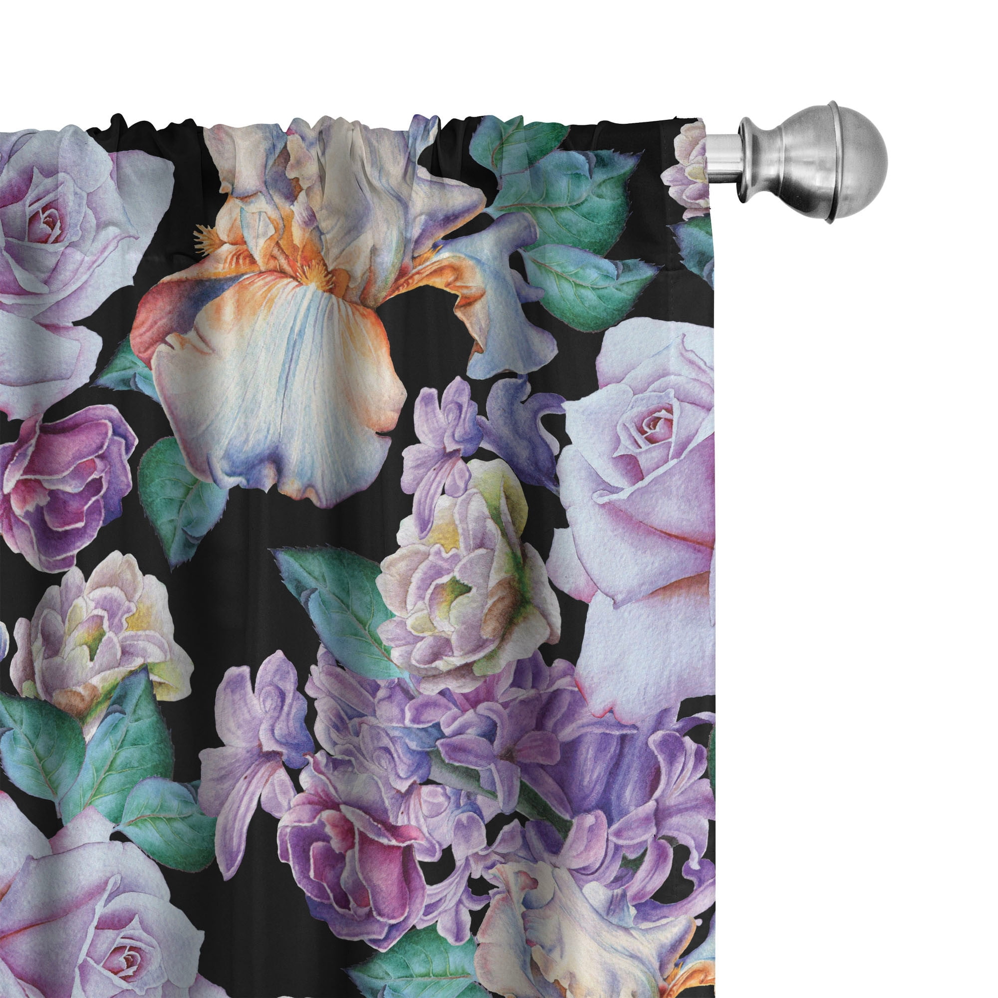 Ambesonne Floral Curtains, Rose Iris Hyacinth Drawings, Pair of 28"x95 ...
