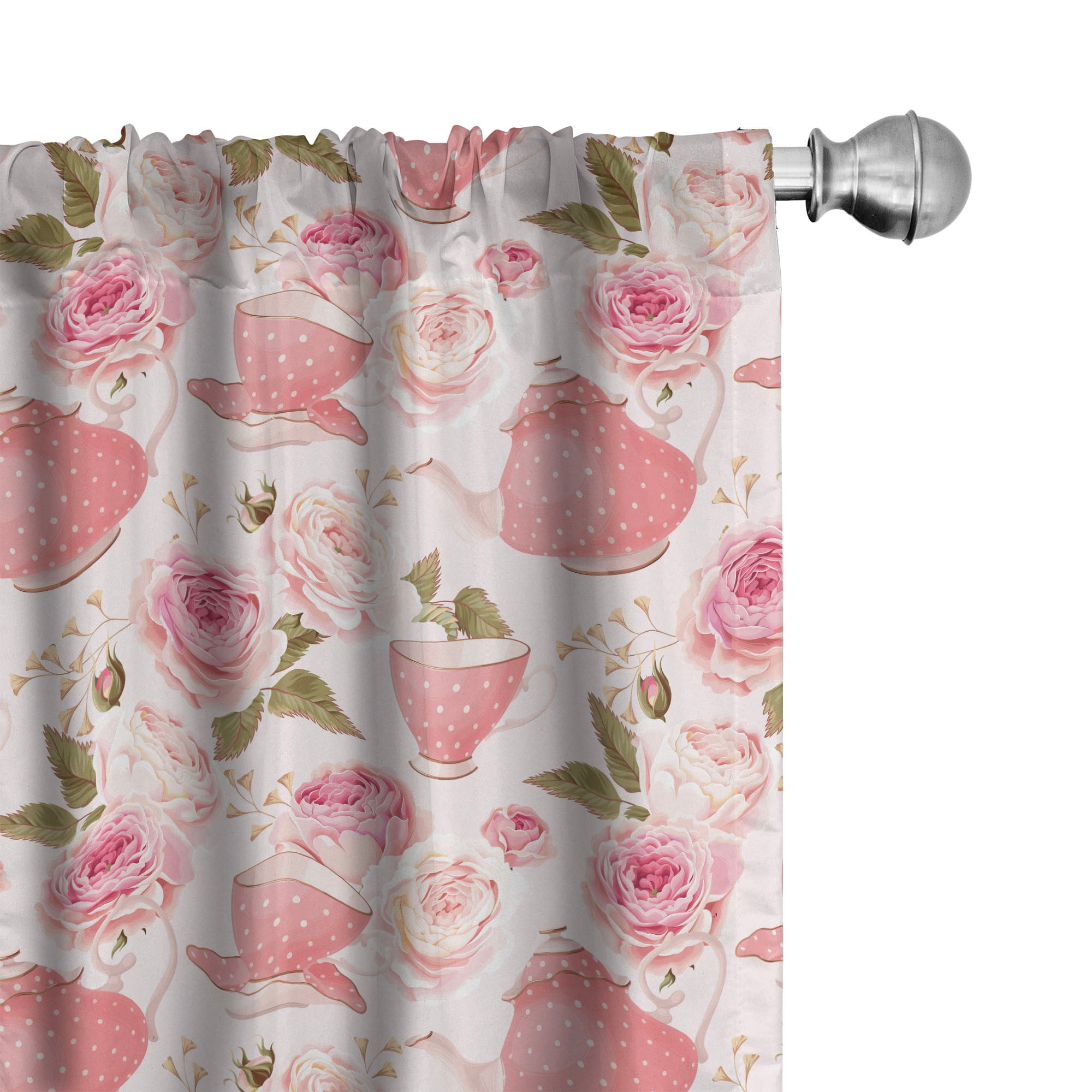 Ambesonne Floral Curtains, Vintage Tea Cups Roses, Pair of 28"x63 ...