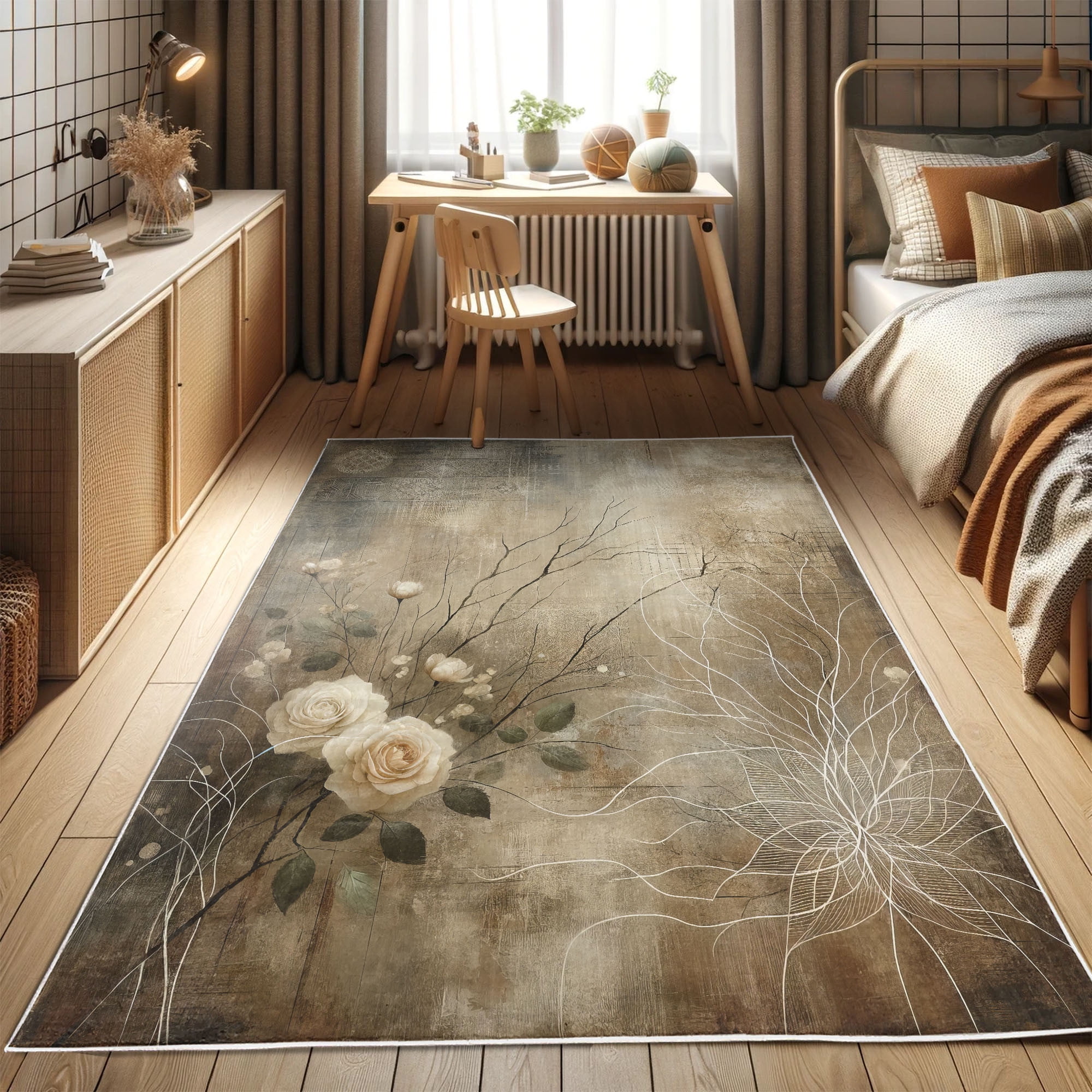 Ambesonne Floral Design Decorative Rug Carpet, Goth Nostalgic Rose, 4 ...