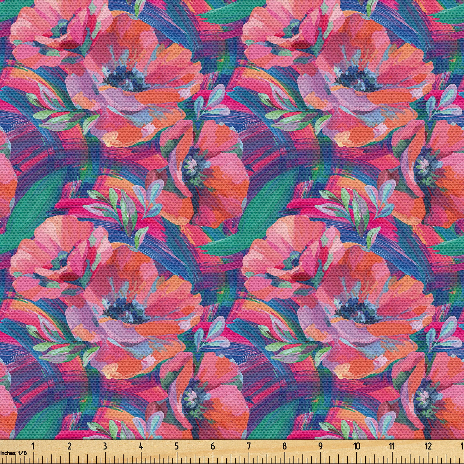 Ambesonne Floral Design Fabric by the Yard Upholstery, Art Watercolor ...