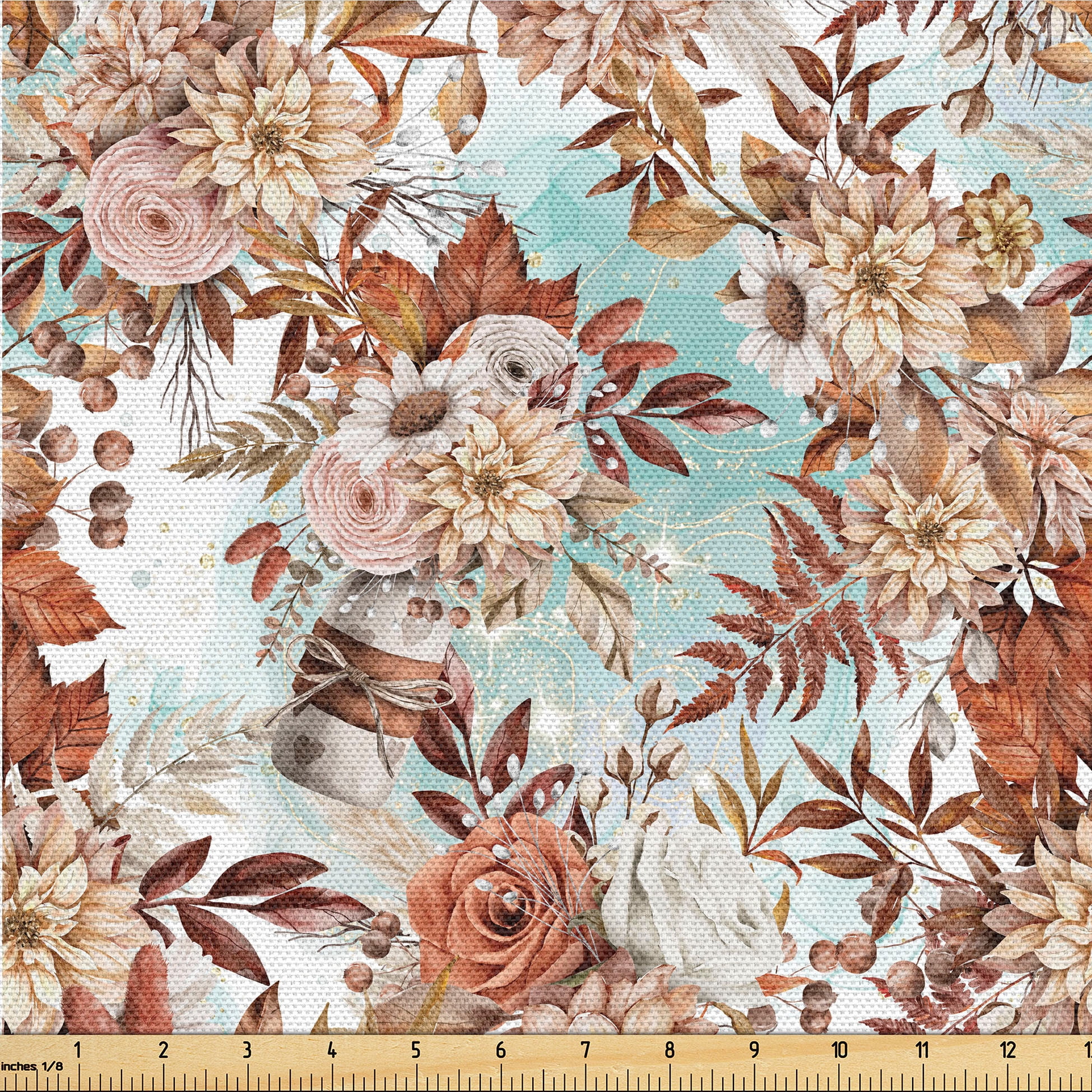 Ambesonne Floral Design Fabric by the Yard Upholstery, Autumn Delicate ...