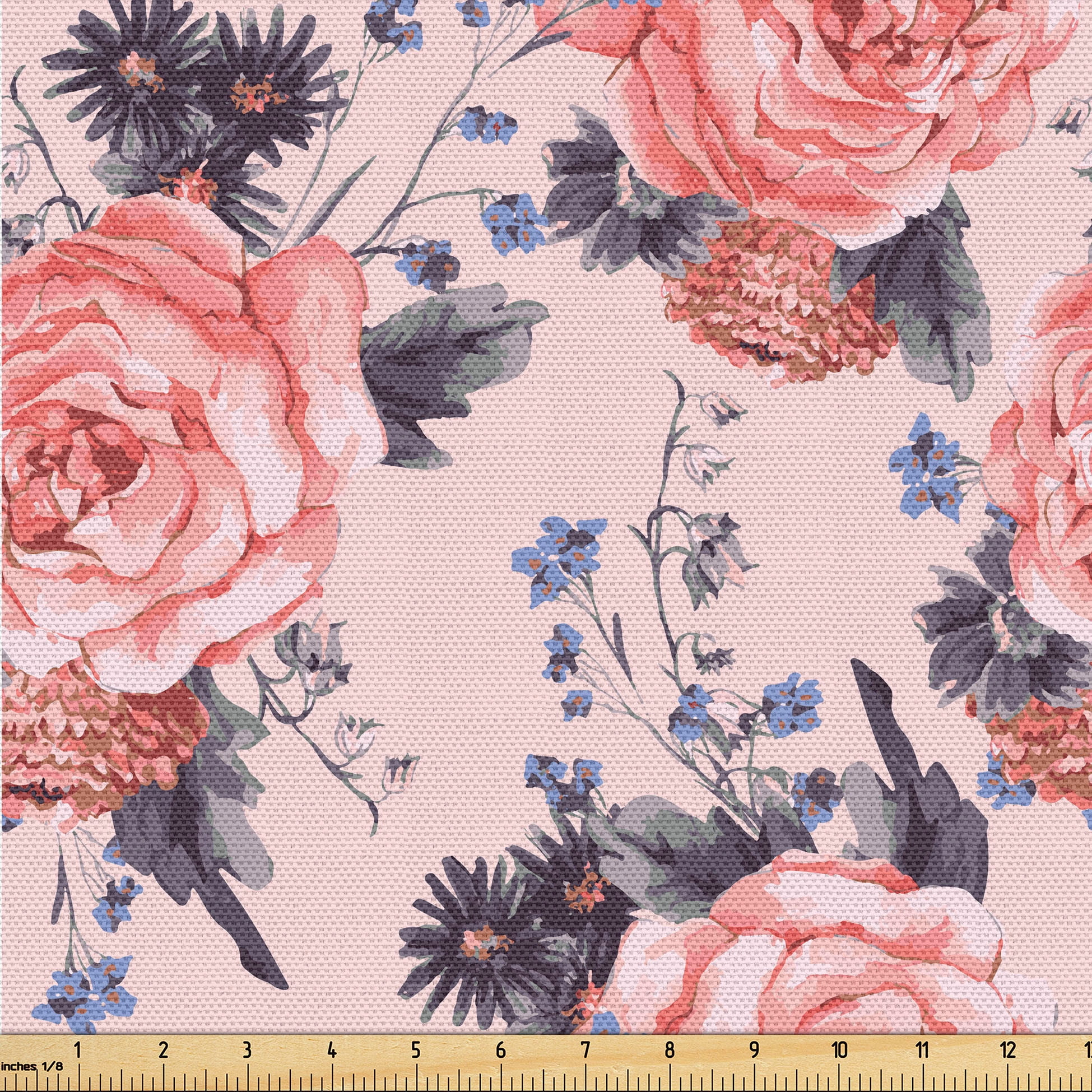 Ambesonne Floral Design Fabric by the Yard Upholstery, Delicate Rose ...