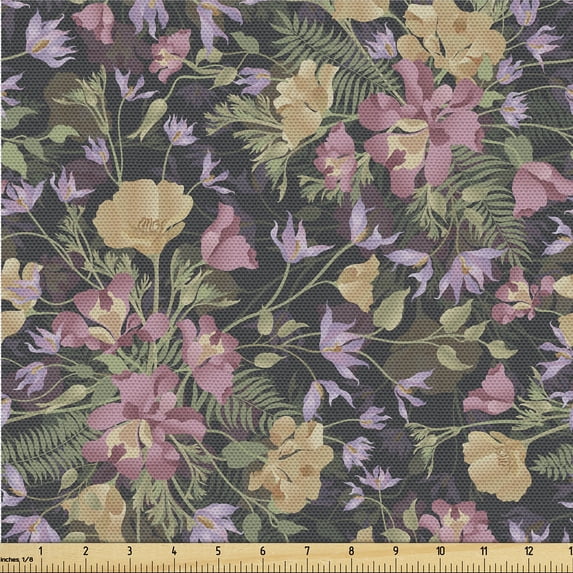 Ambesonne Floral Design Fabric by the Yard Upholstery, Fantasy Garden ...
