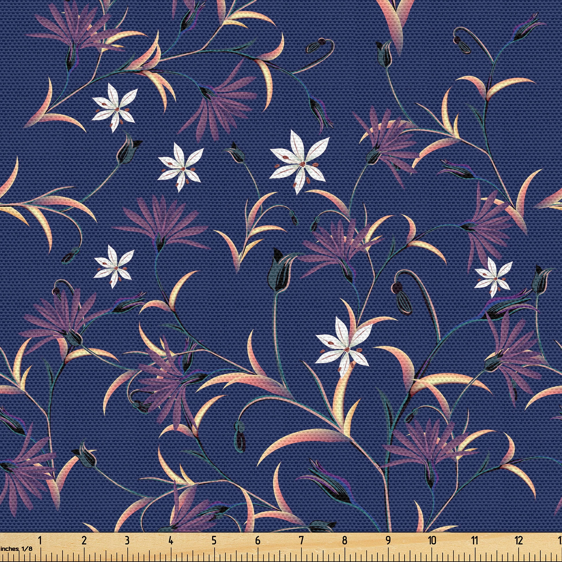 Ambesonne Floral Design Fabric by the Yard, Japan Leafy Flowers, 10 ...