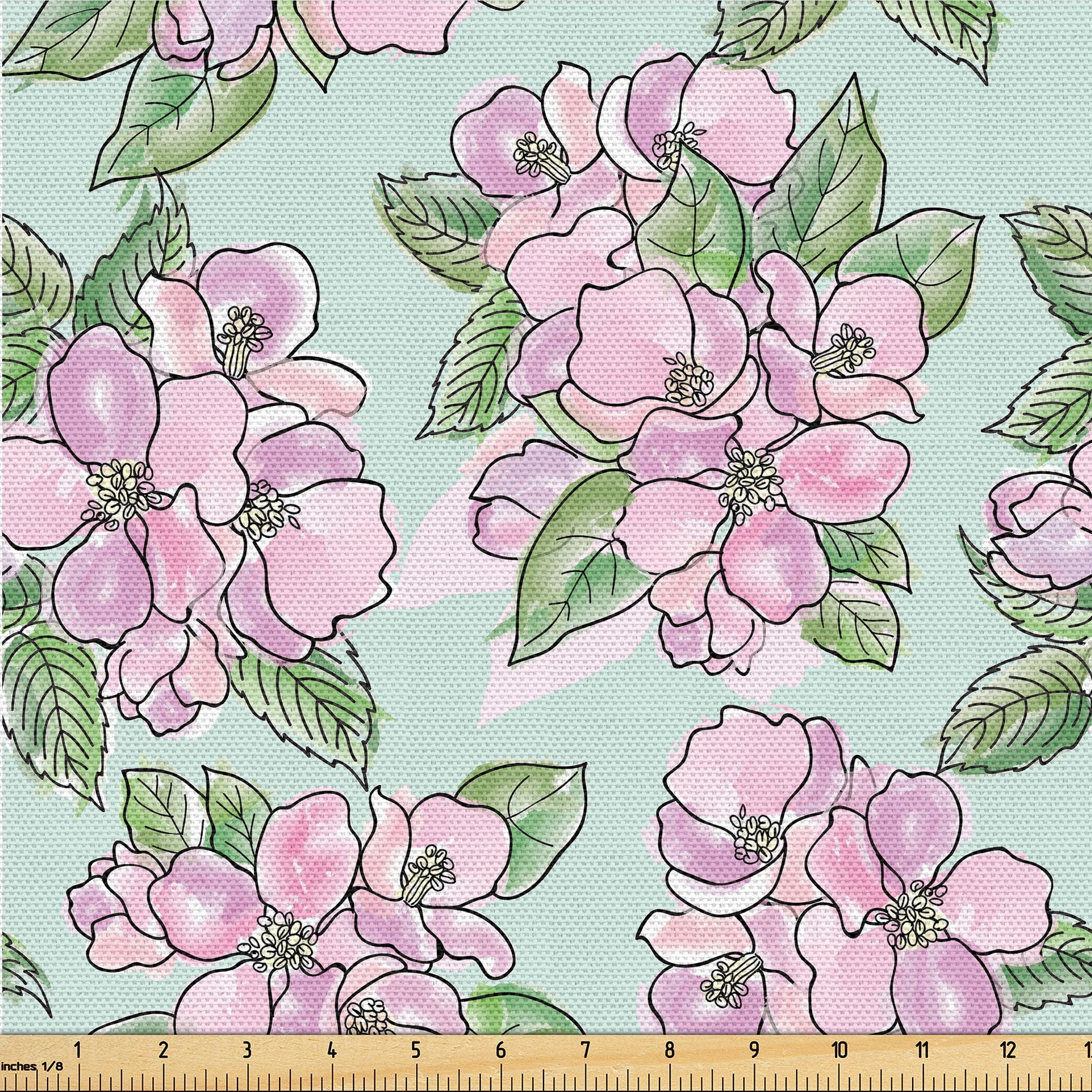 Ambesonne Floral Design Fabric by the Yard Upholstery, Leafy Pattern ...