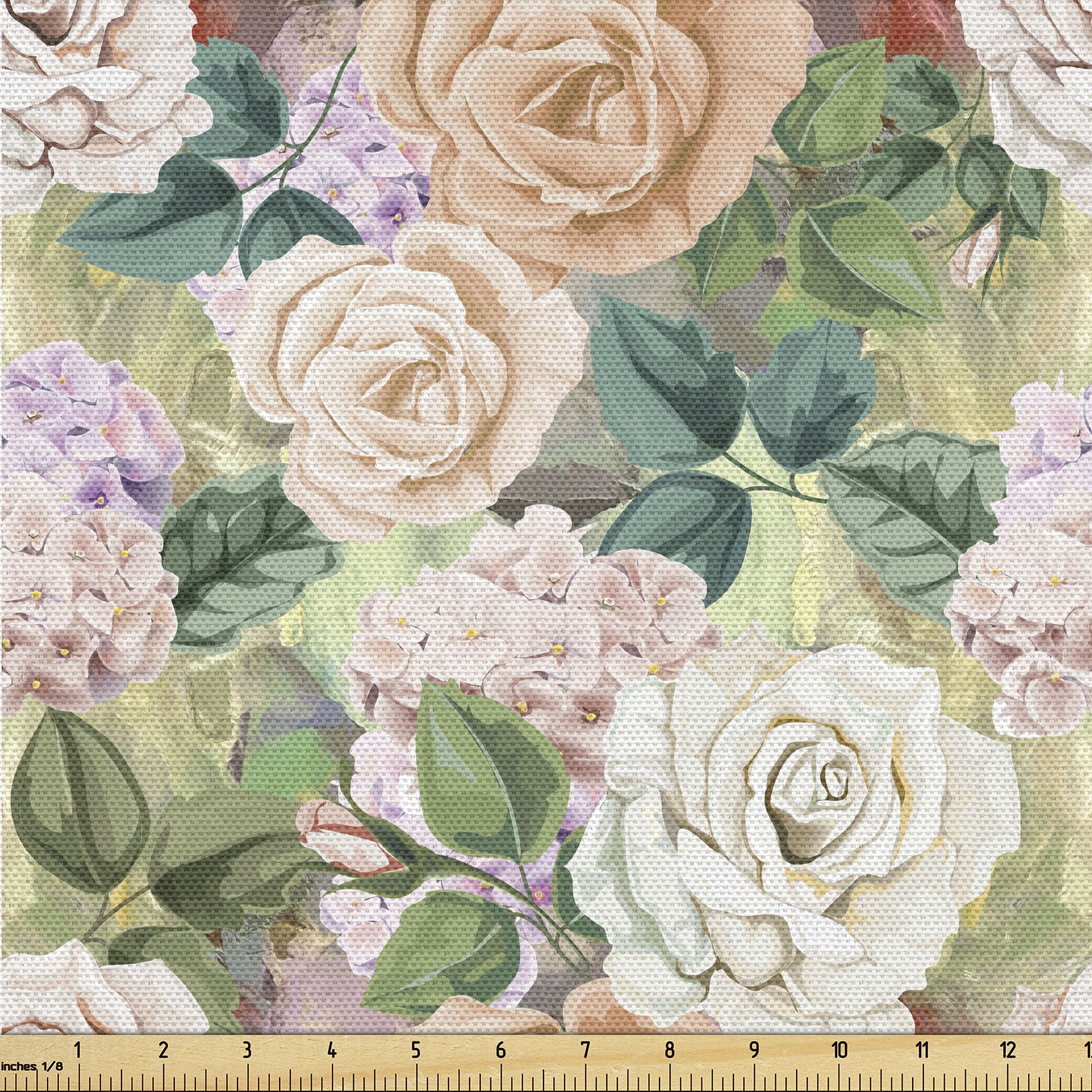 Ambesonne Floral Design Fabric by the Yard Upholstery, Nostalgic Rose ...
