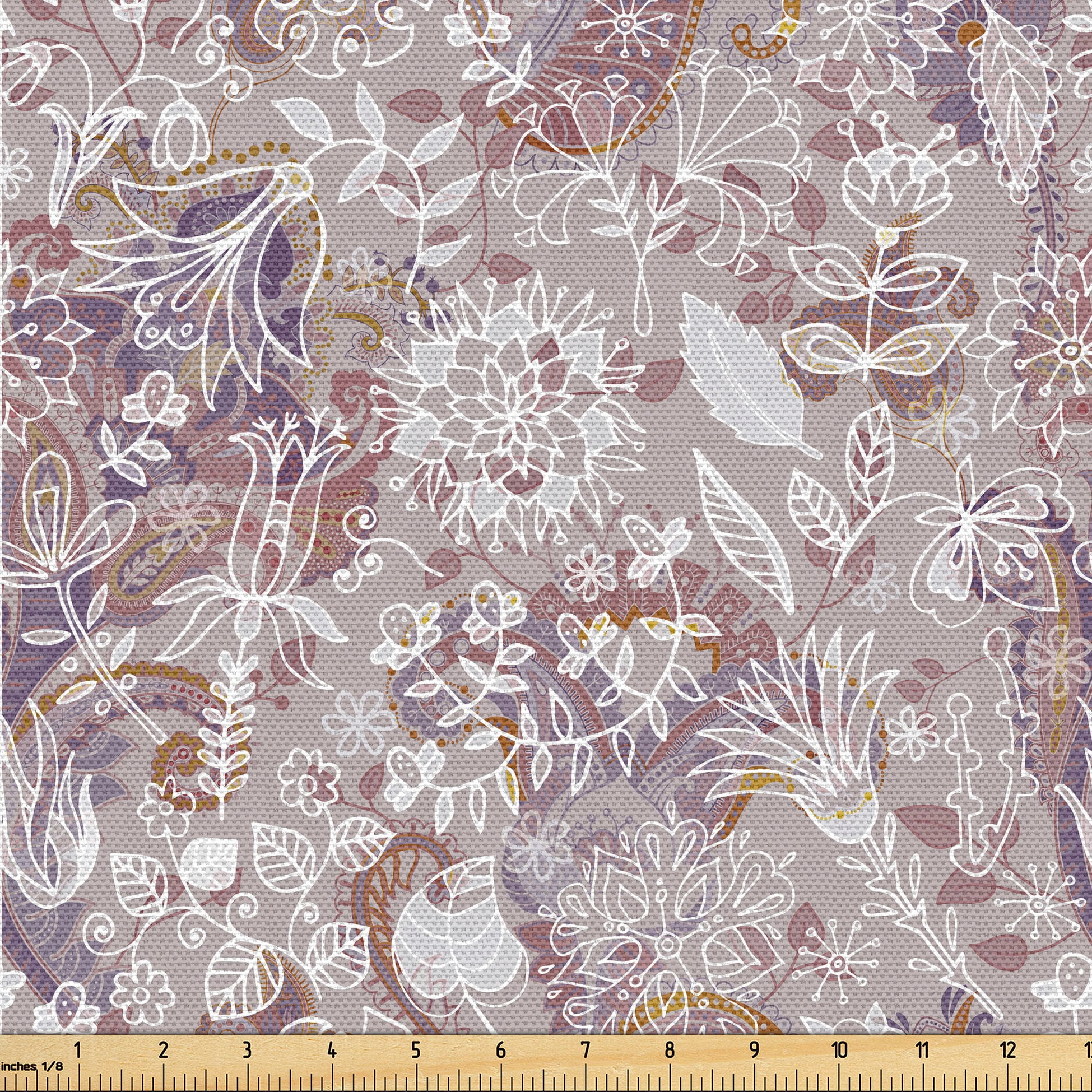 Ambesonne Floral Design Fabric by the Yard Upholstery, Linear Vintage ...