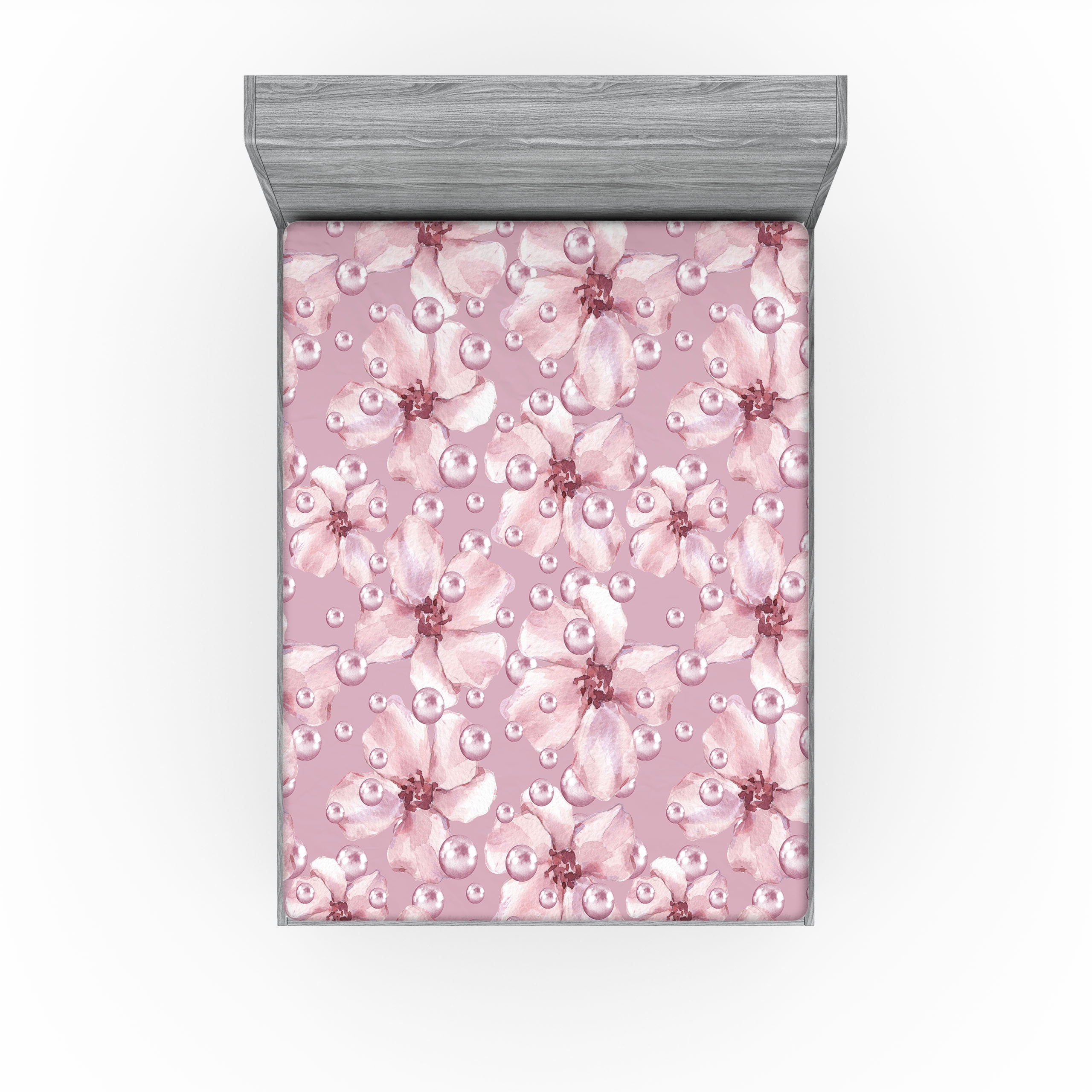 Ambesonne Floral Design Fitted Sheet, Pearl Flower Pattern, Queen Size ...