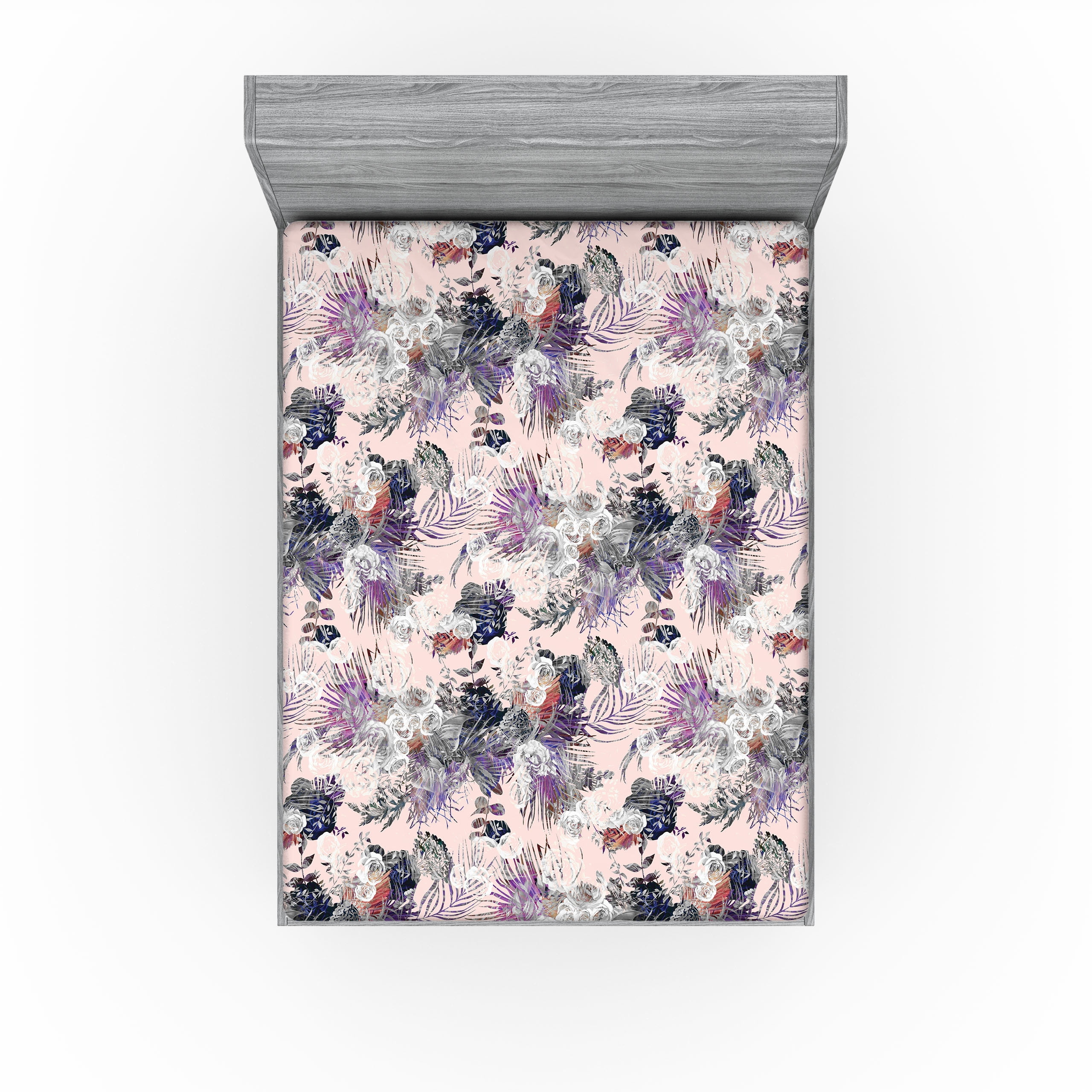 Ambesonne Floral Design Fitted Sheet, Rose Silhouette Print, Full Size ...