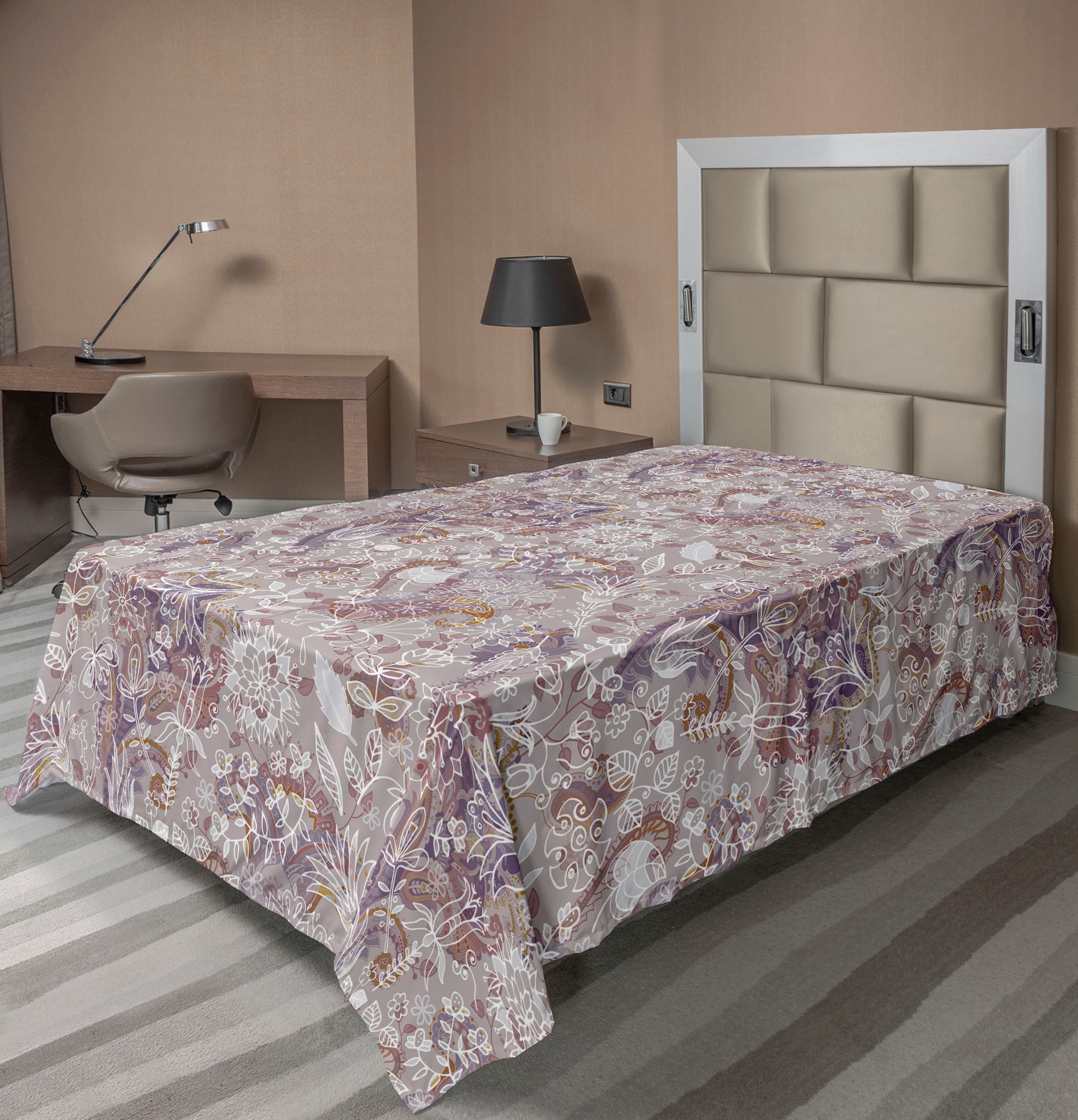 Ambesonne Floral Design Flat Bedding Sheet Soft Top Sheet, Linear ...