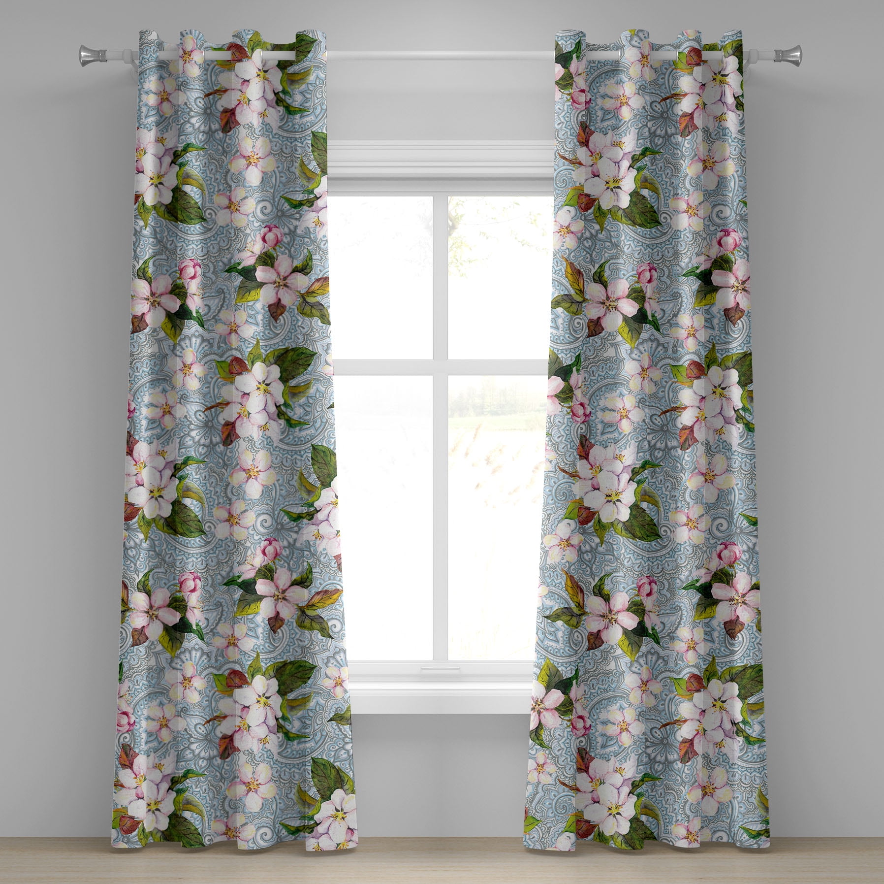 Ambesonne Floral Design Grommet Curtain, Asian Floral Spring, 50"x84 ...