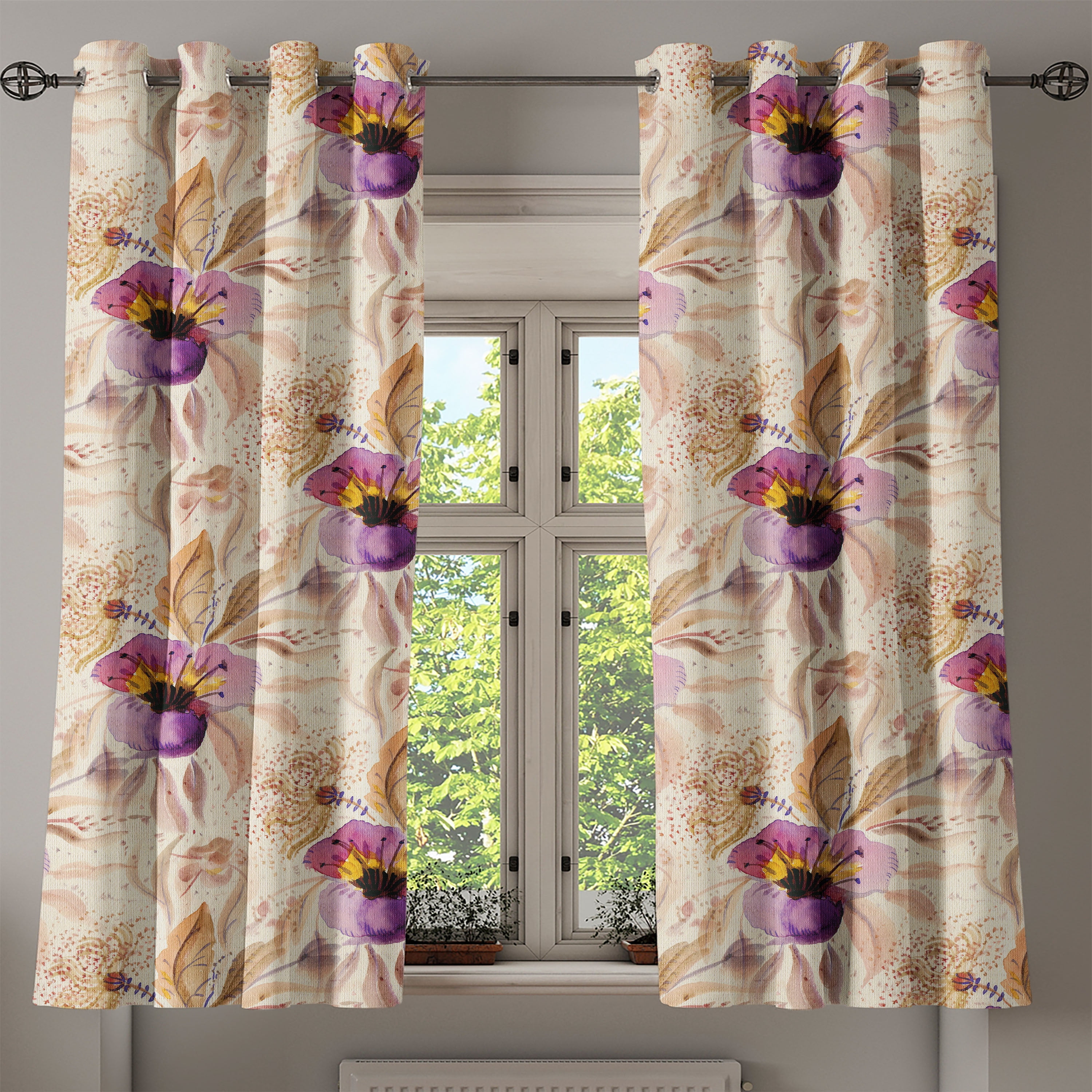 Ambesonne Floral Design Grommet Curtain, Bloom Vintage Neutral, 50"x60 ...
