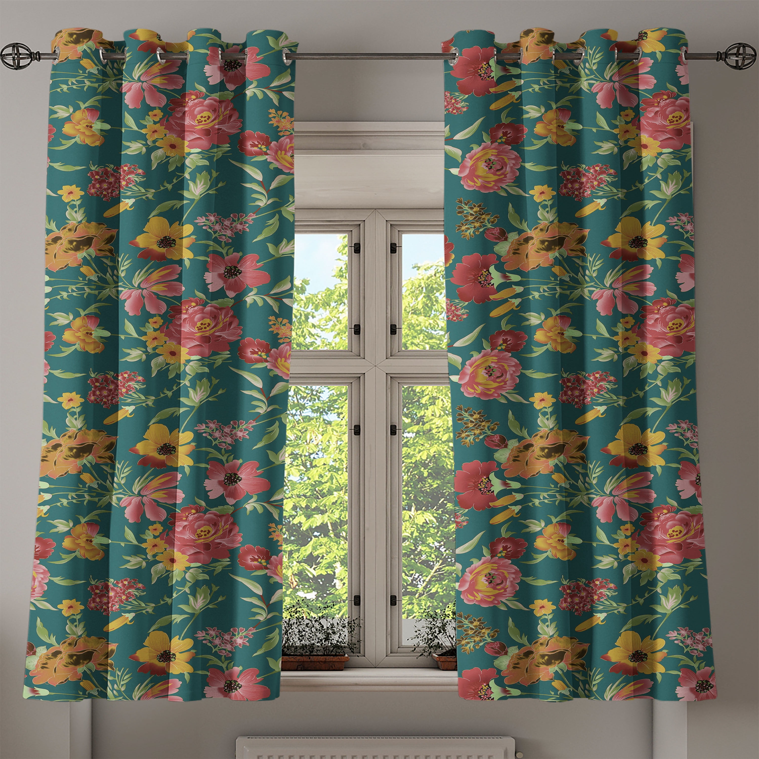 Ambesonne Floral Design Grommet Curtain, Botany Autumn Blooms, 50"x63 ...