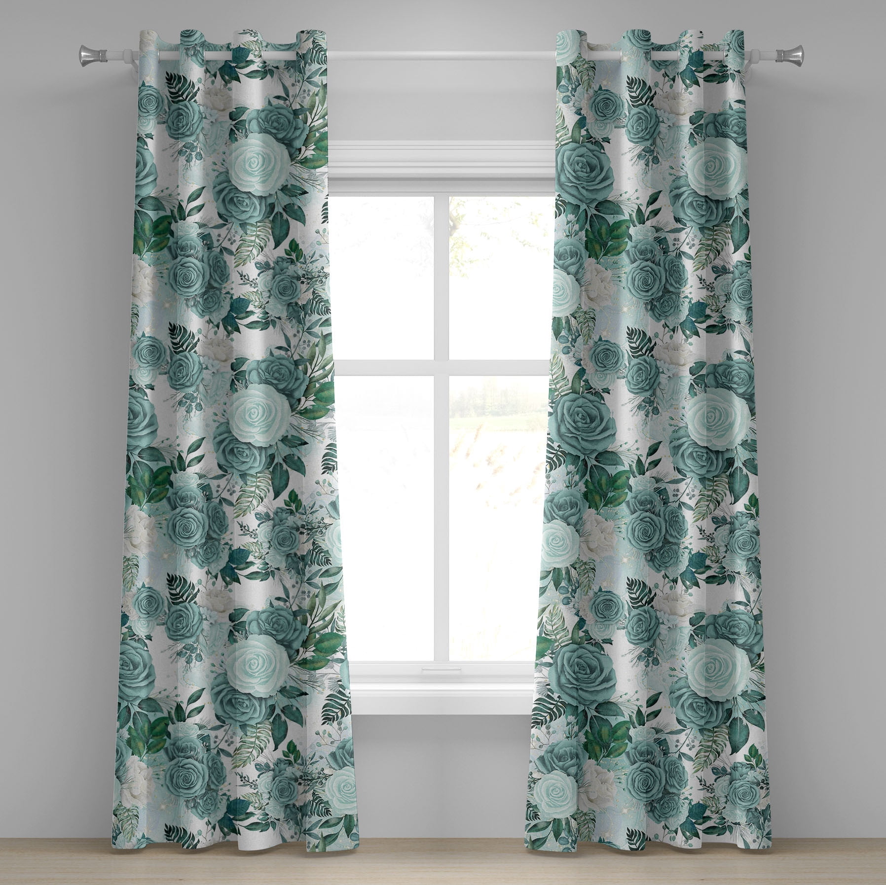 Ambesonne Floral Design Grommet Curtain, Greenish Rose Flowers, 50"x120 ...