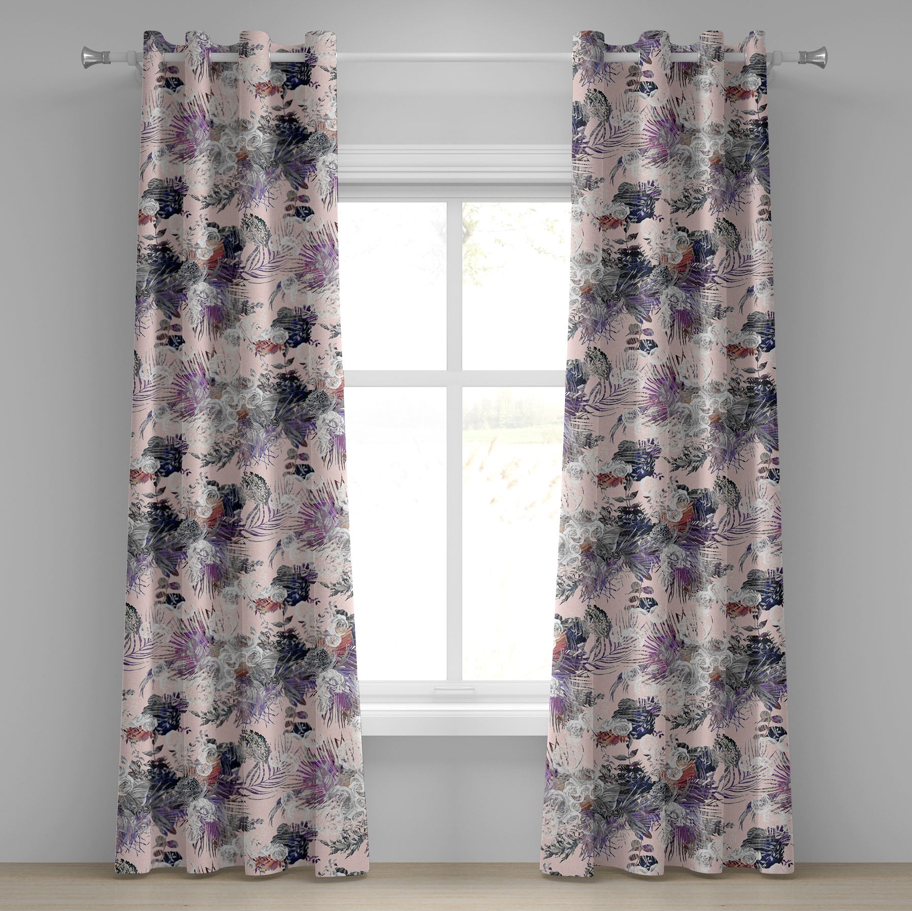 Ambesonne Floral Design Grommet Curtain, Rose Silhouette Print, 50"x120 ...