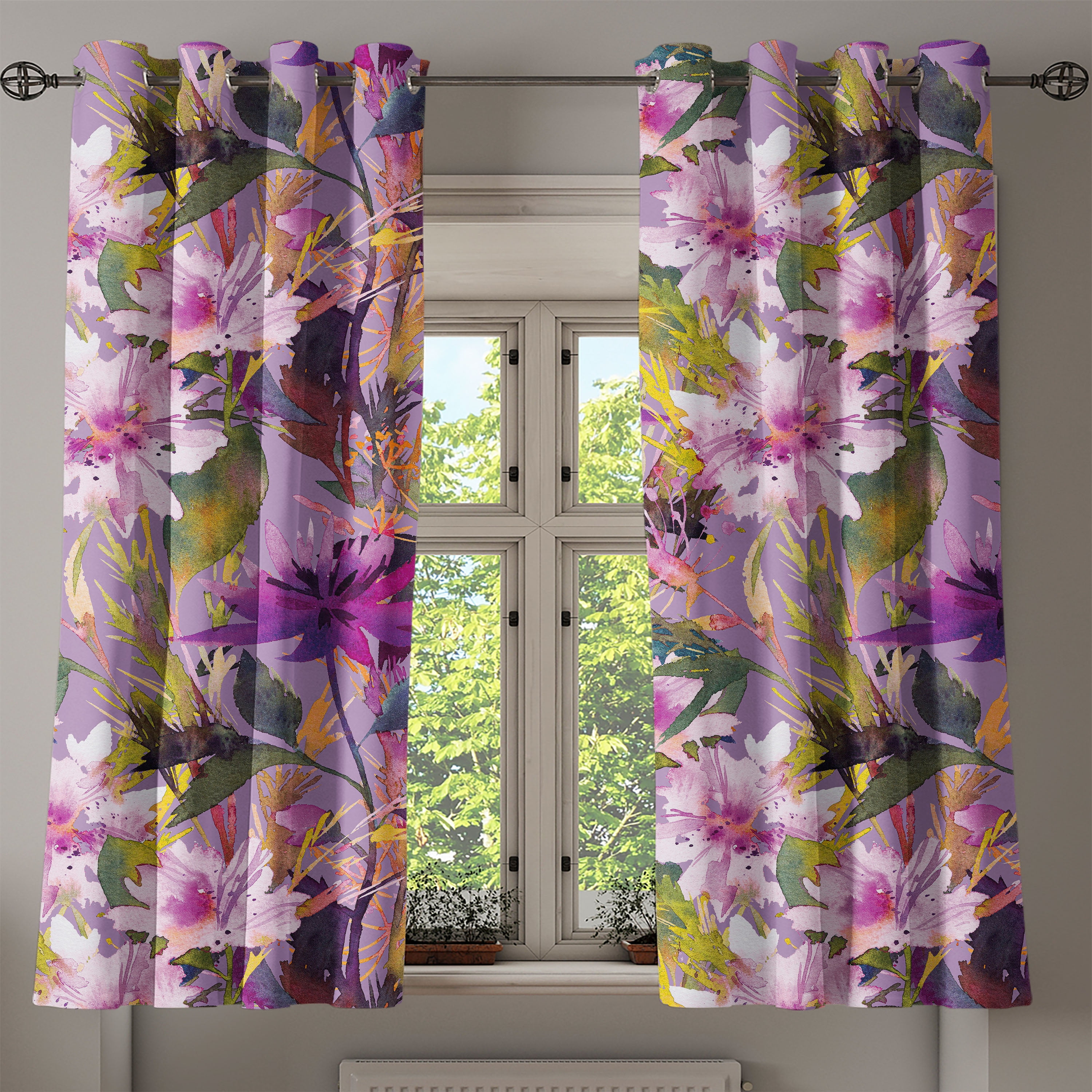 Ambesonne Floral Design Grommet Curtain Soft Vintage Flowers 50x60