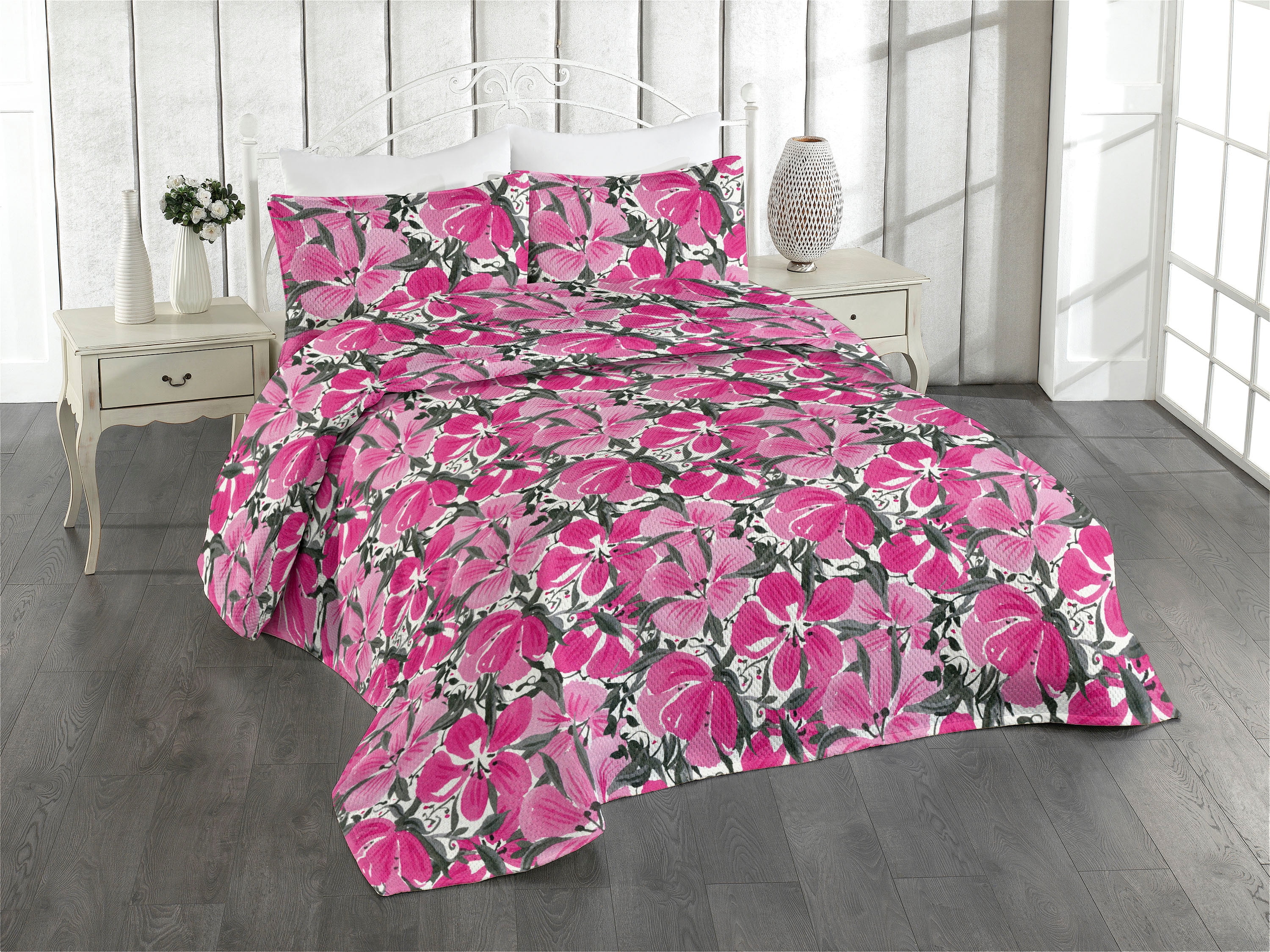 Ambesonne Floral Design Quilted Bedspread Set 3 Pcs, Springtime ...