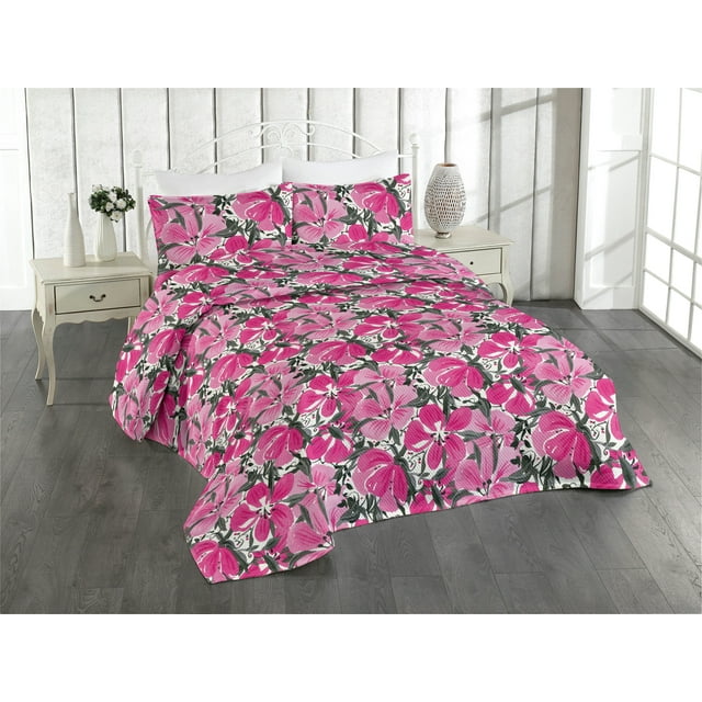 Ambesonne Floral Design Quilted Bedspread Set 3 Pcs, Springtime ...