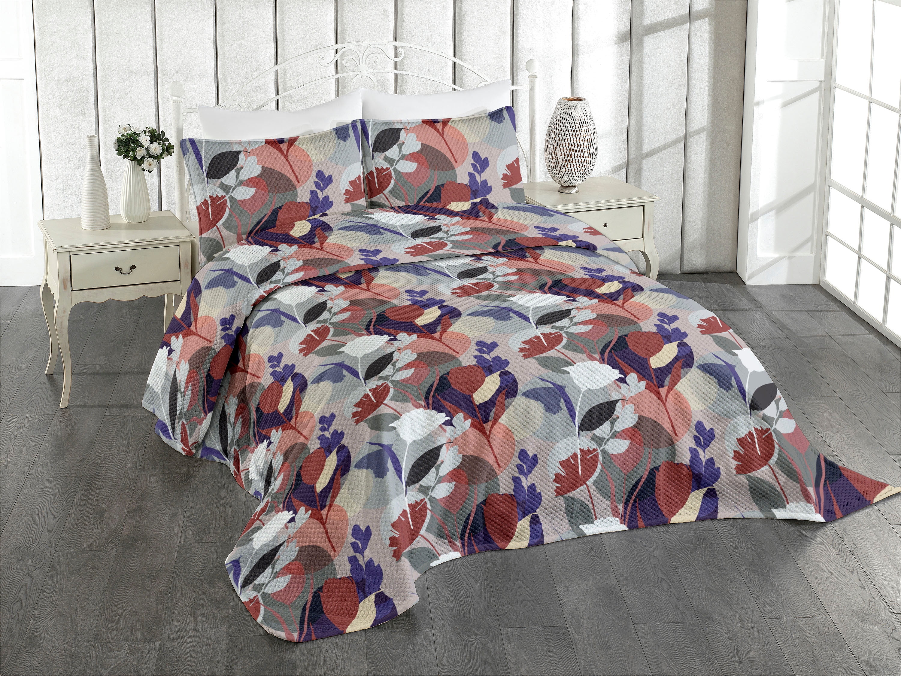 Ambesonne Floral Design Quilted Coverlet 2 Pcs, Modern Jungle Roses ...
