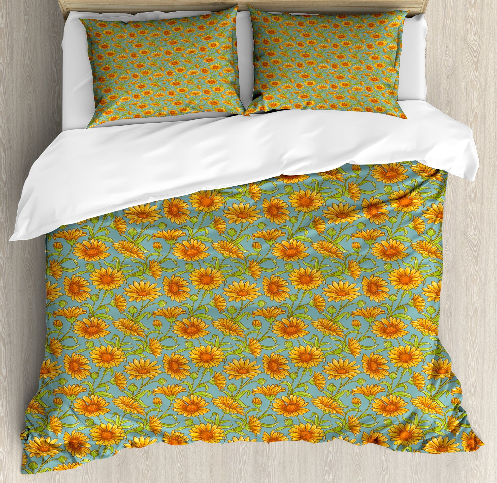 Ambesonne Floral Duvet Cover Set, Calendula Flowers Cartoon, King, Pale ...