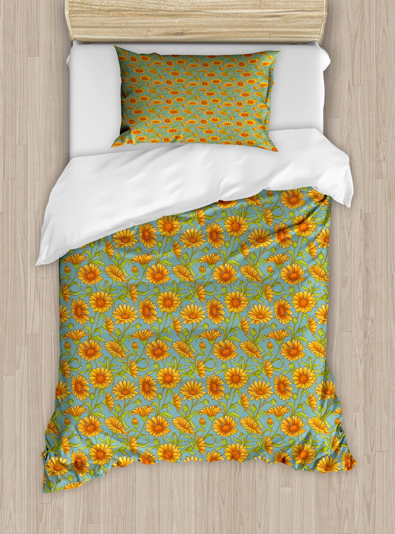 Ambesonne Floral Duvet Cover Set, Calendula Flowers Cartoon, Twin, Pale ...