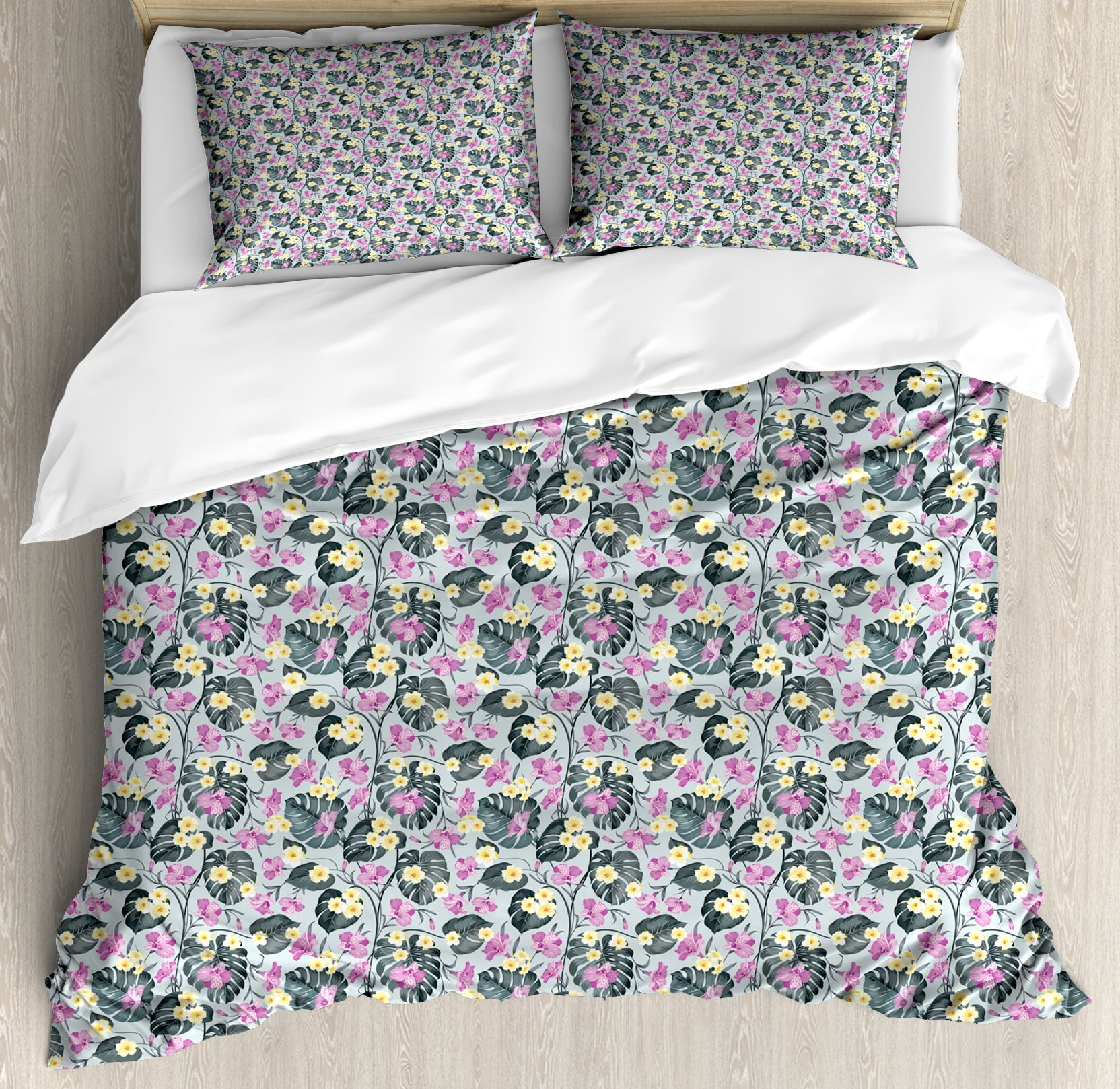 Ambesonne Floral Duvet Cover Set, Design of Exotic Plantation, Calking ...