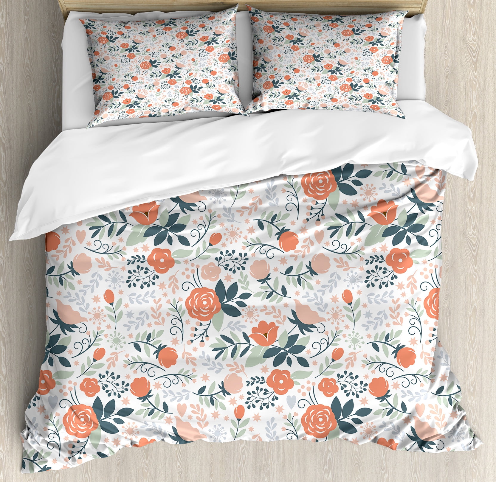 Ambesonne Floral Duvet Cover Set, Shabby Nature Botanical, King, Almond ...