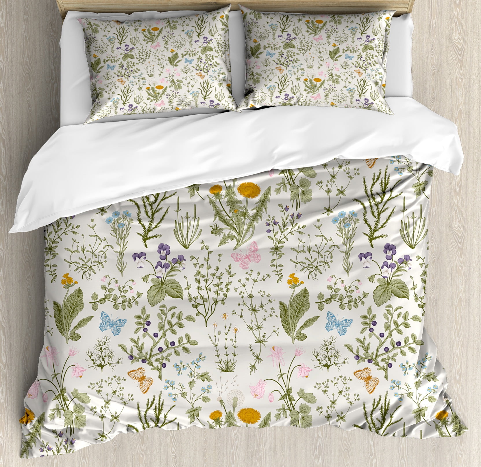 Ambesonne Floral Duvet Cover Set, Vintage Garden Plants, 2-Calking ...
