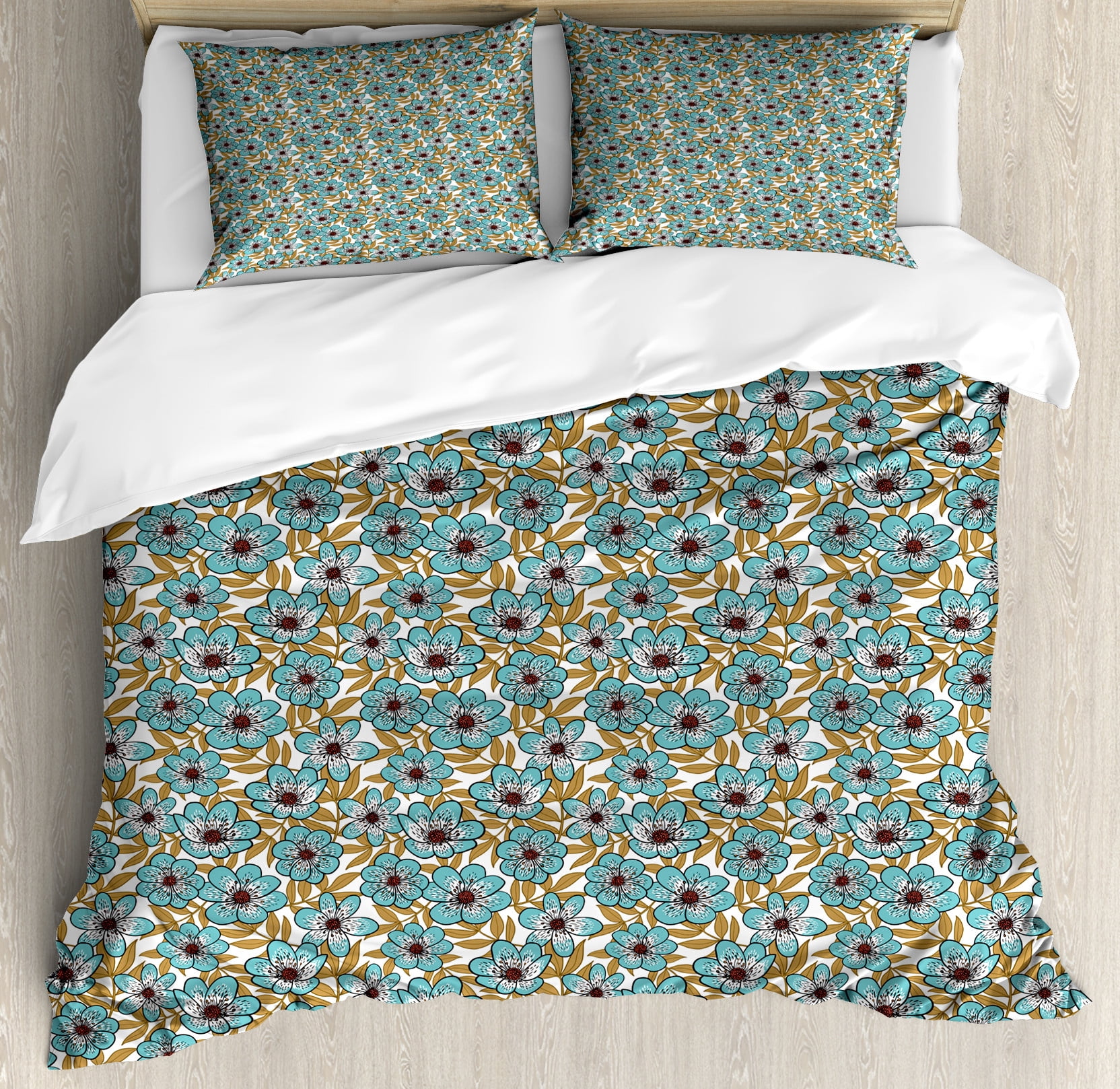 Ambesonne Floral Duvet Cover Sets, 2 Colored Flower Drawing, 2-Queen ...