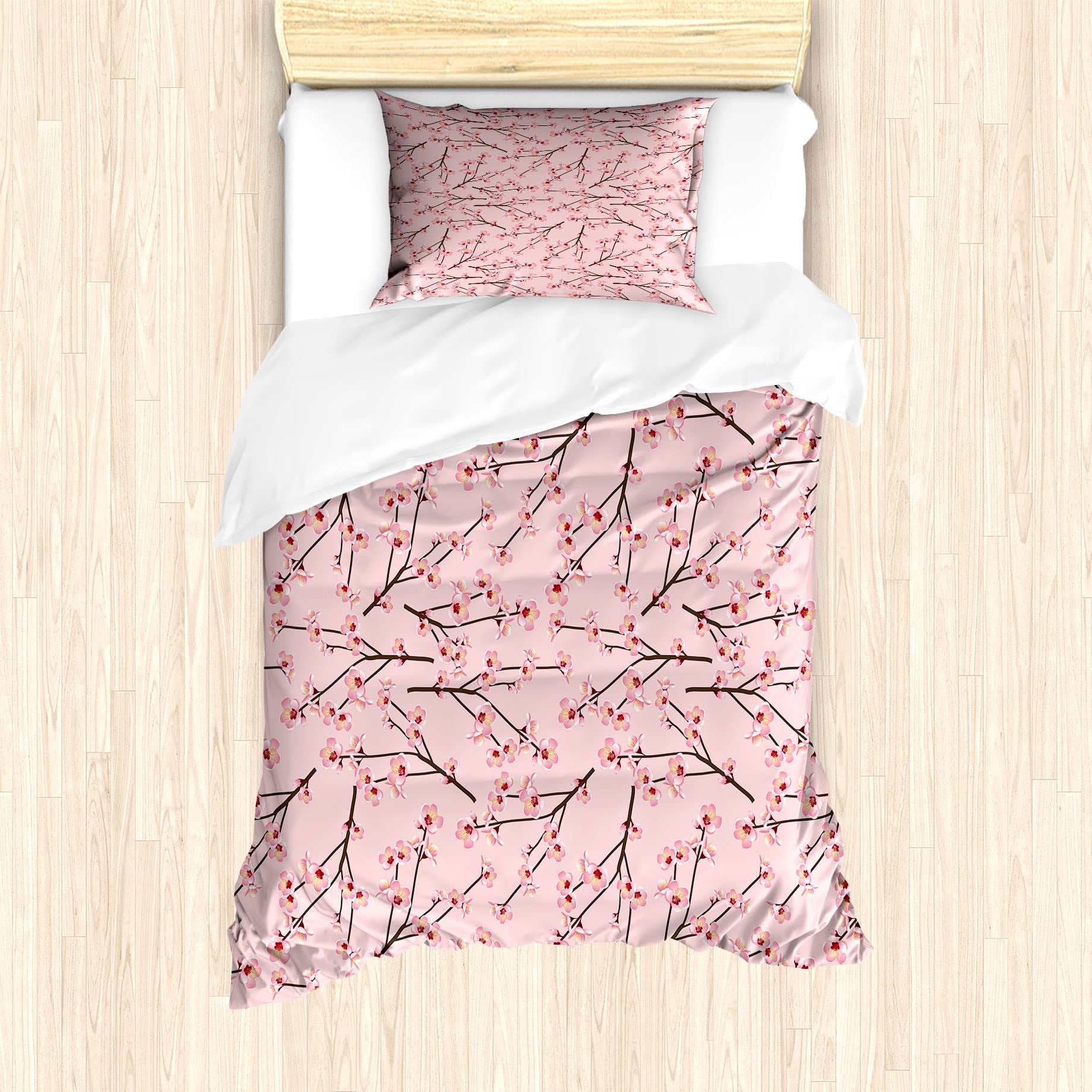 Ambesonne Floral Duvet Cover Sets, Japanese Momo Tree Branches, 2-Twin ...