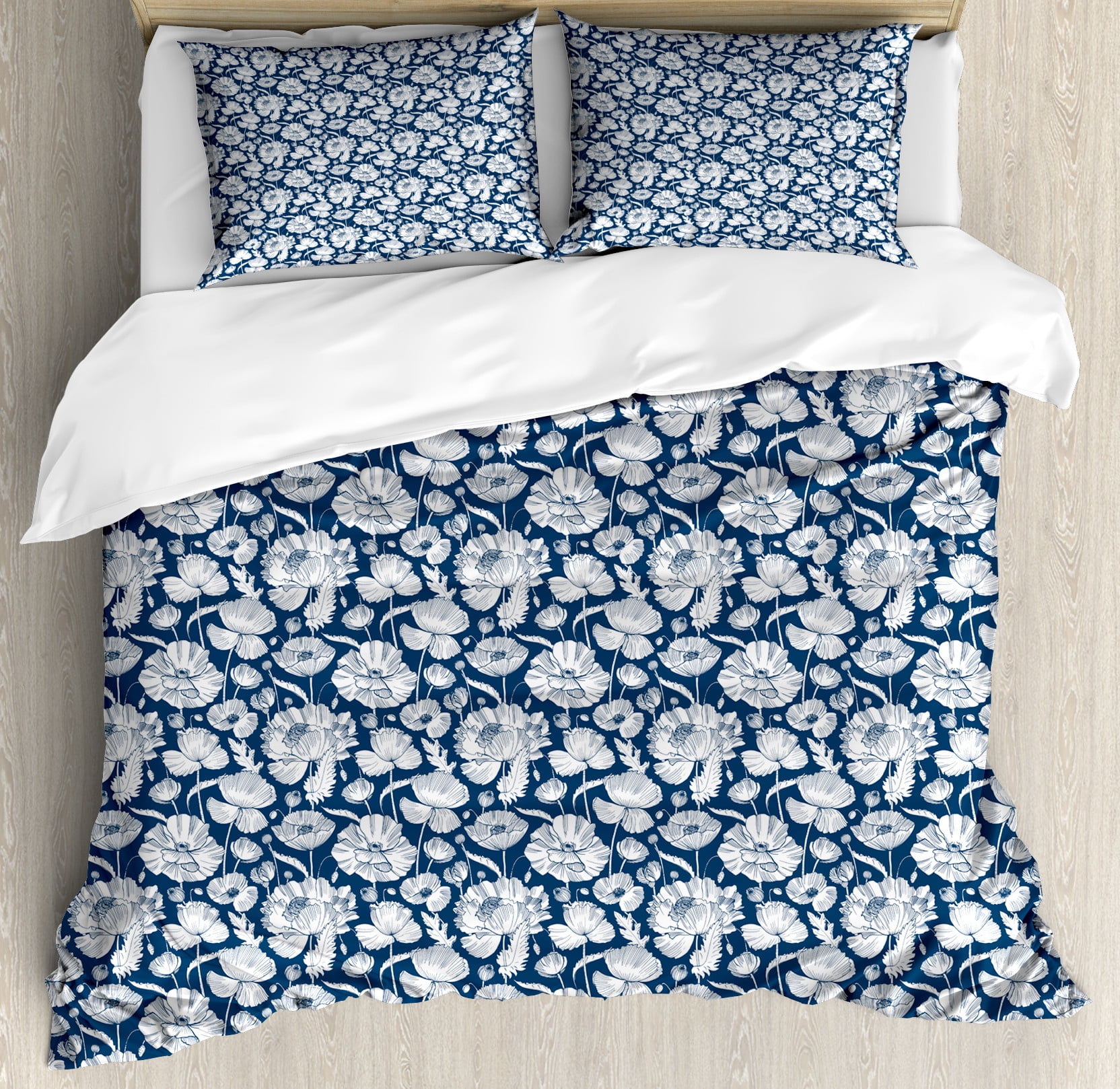 Ambesonne Floral Duvet Cover Sets, Poppy Flower Blooms Drawing, 2-Queen ...