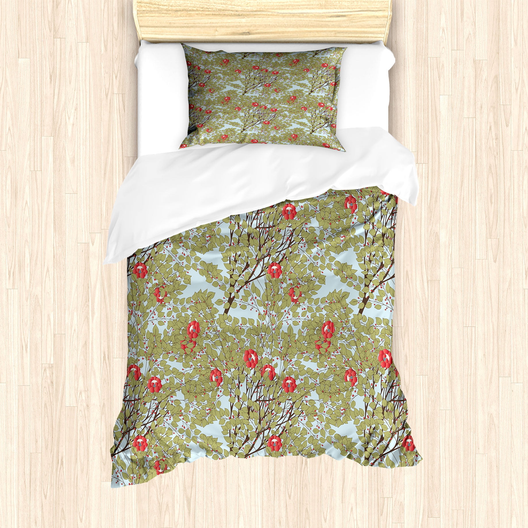 Ambesonne Floral Duvet Cover Sets, Rococo Style Flowers Leaves, 2-Twin ...