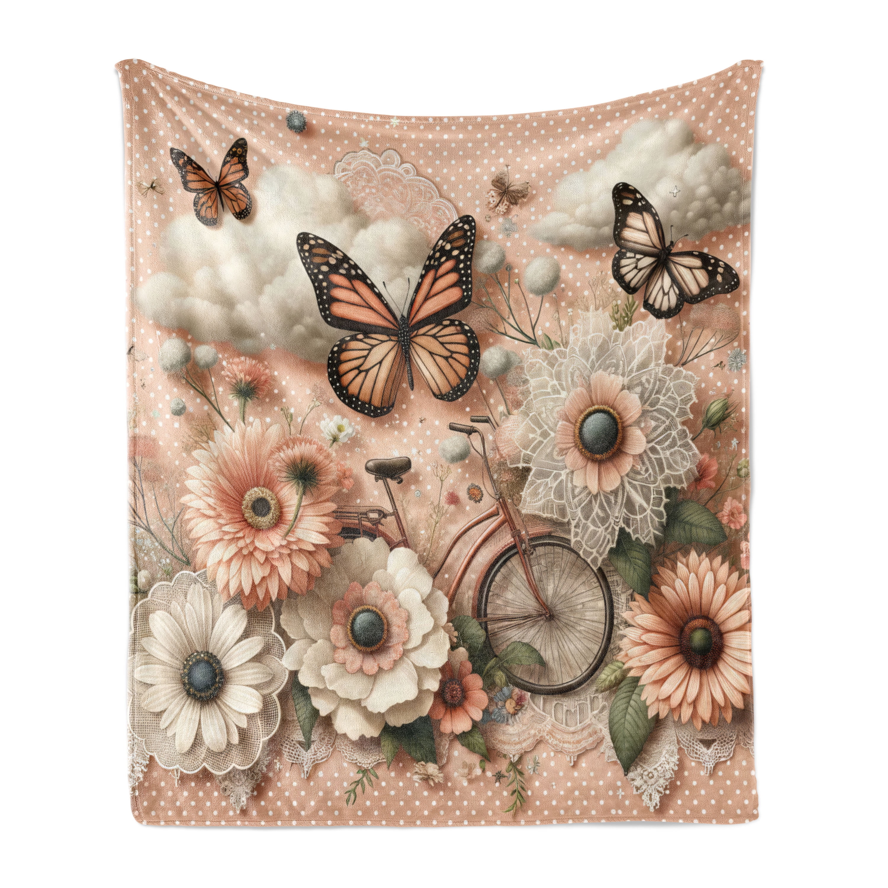 Ambesonne Floral Eucalyptus Fleece Throw Blanket Flowers and Bike 50 ...