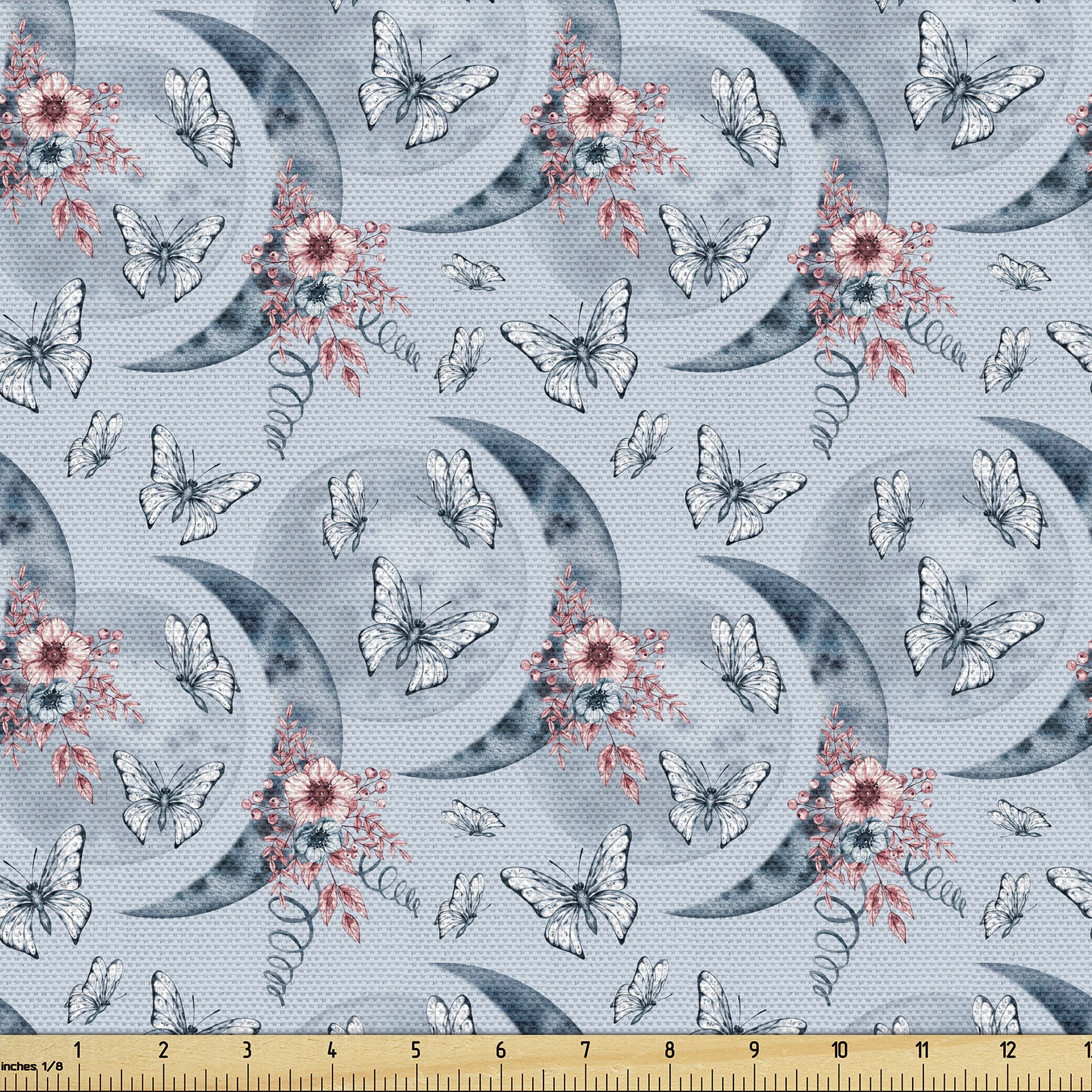 Ambesonne Floral Fabric by the Yard Upholstery, Boho Butterfly Motif ...