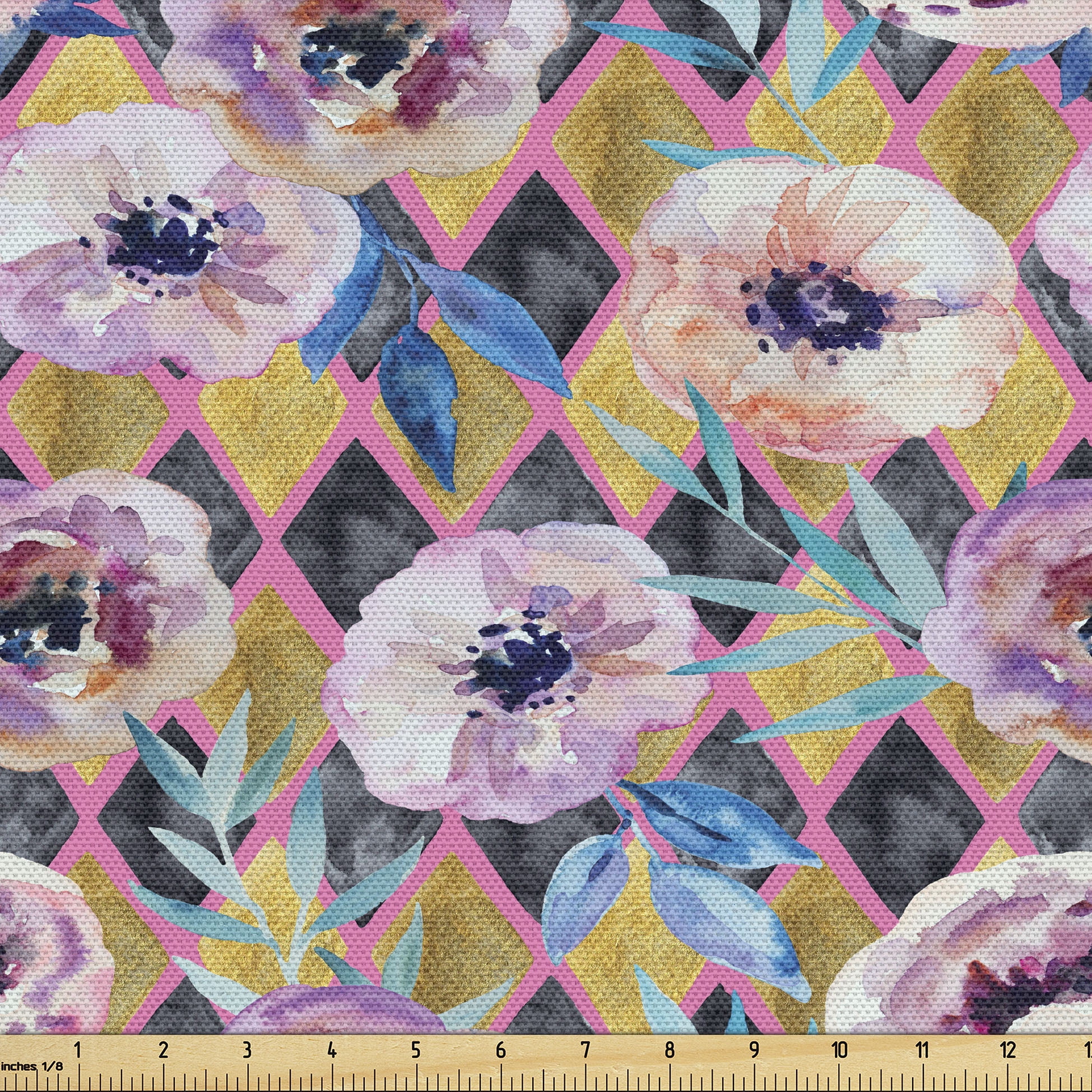 Ambesonne Floral Fabric by the Yard Upholstery, Botanical Anemone Bloom Art, 1 Yard, Pink Dark ...