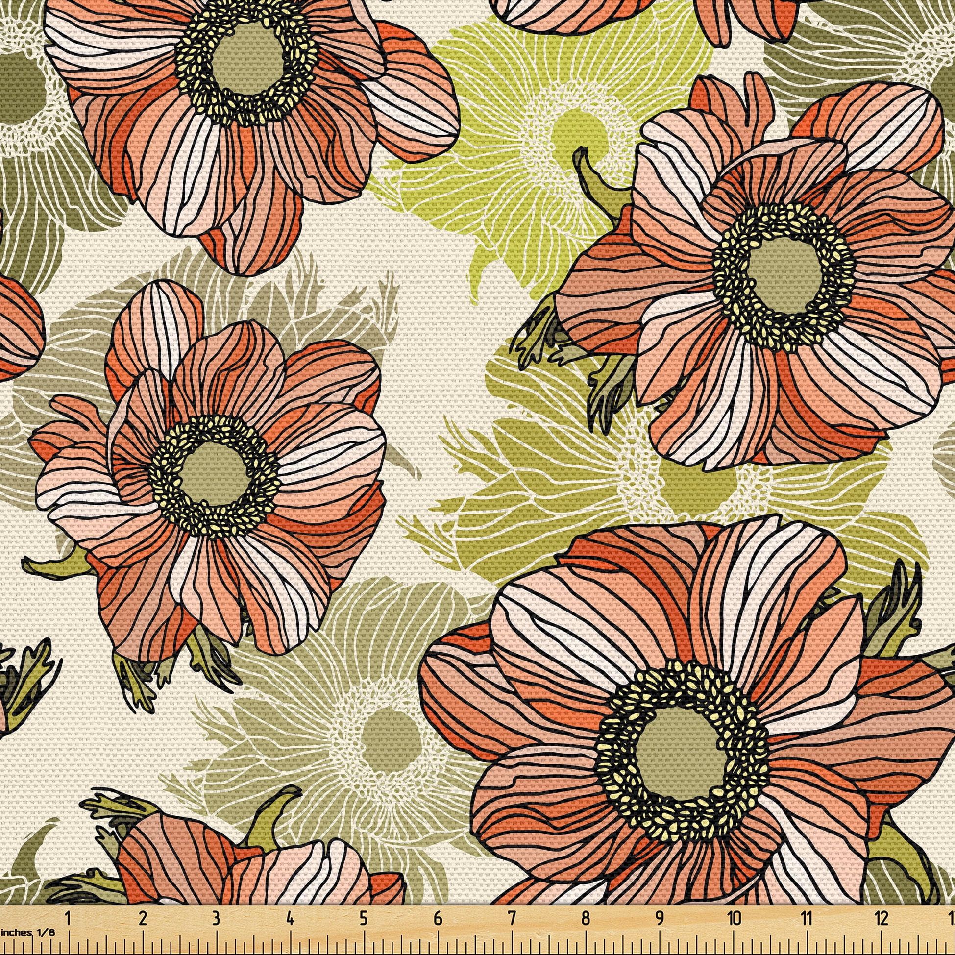 Ambesonne Floral Fabric by the Yard Upholstery, Botanical Scenery ...