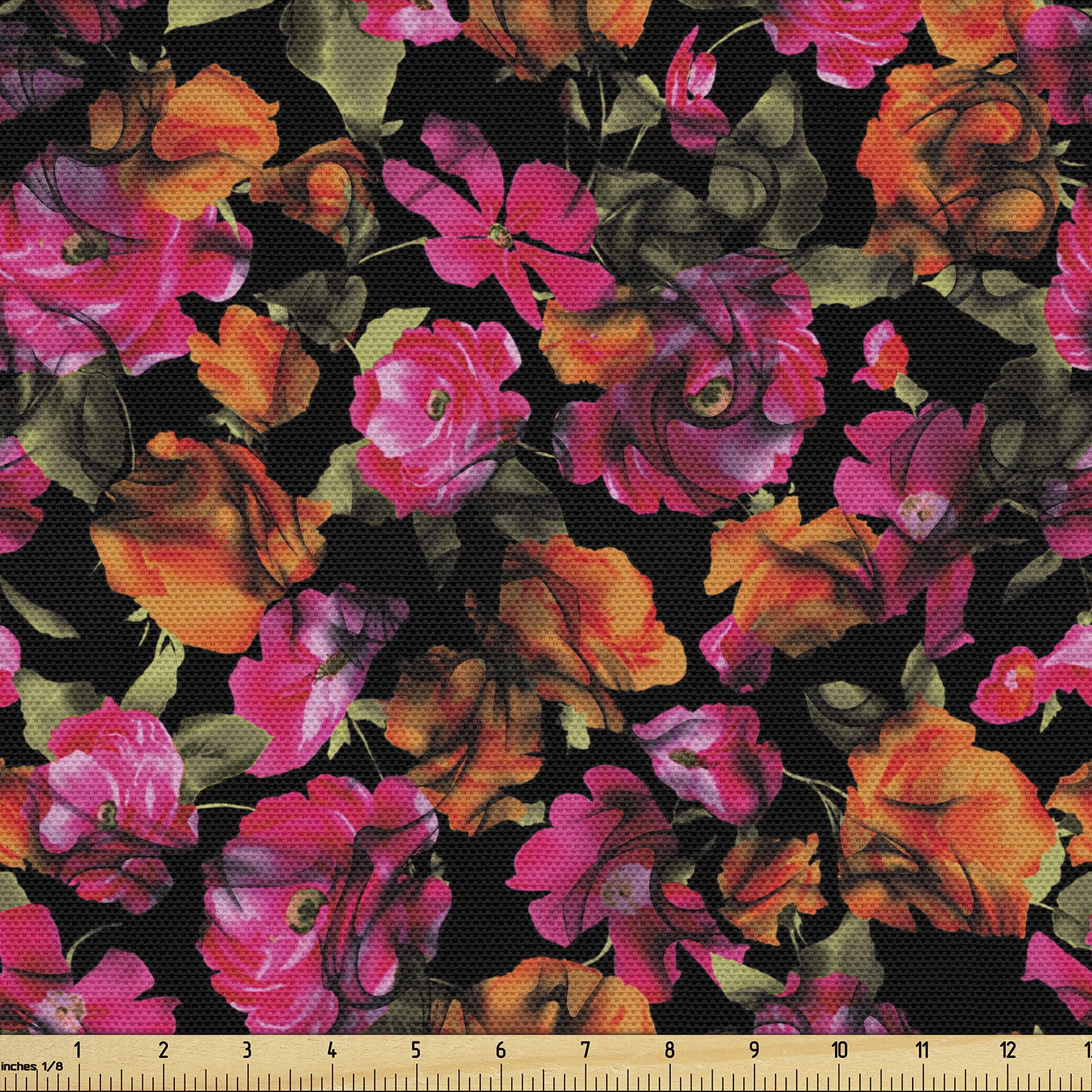 Ambesonne Floral Fabric by the Yard Upholstery, Colorful Flowers ...