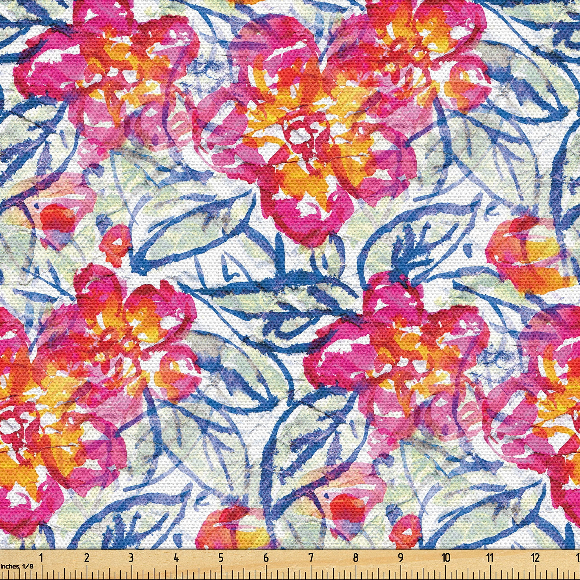 Ambesonne Floral Fabric by the Yard Upholstery, Fashion Red Flowers ...