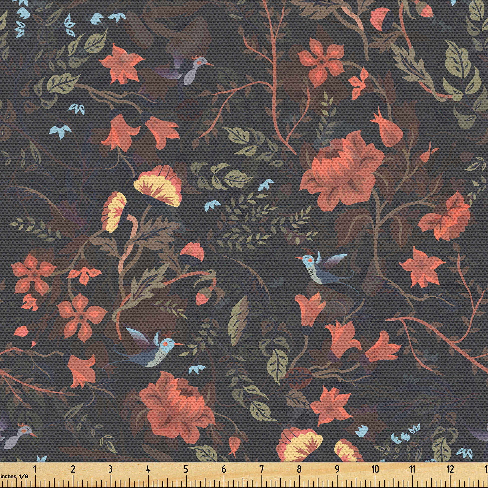 Ambesonne Floral Fabric by the Yard Upholstery, Flower Bird Leaf ...